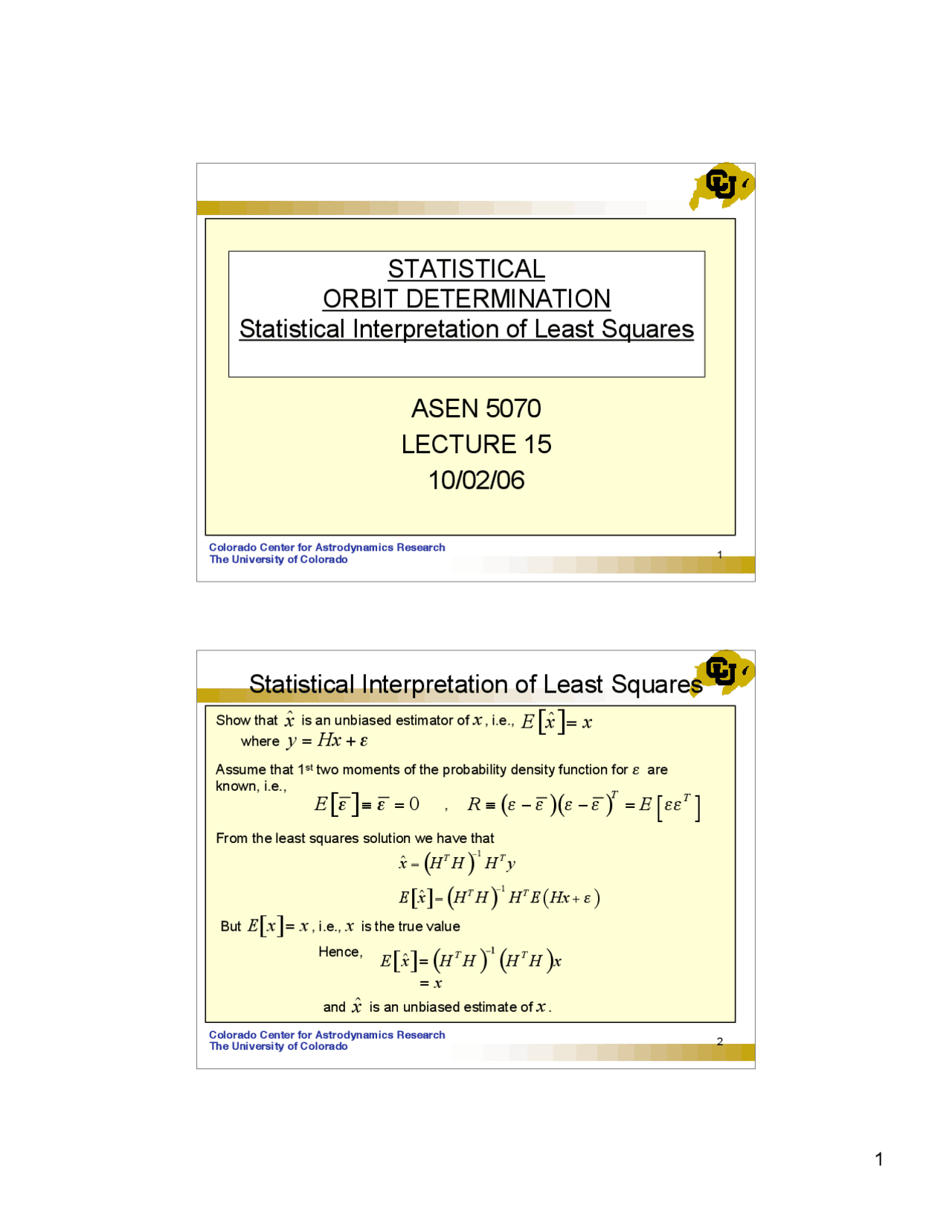 Statistical Interpretation of Least Squares - Slides | ASEN 5070 - Docsity