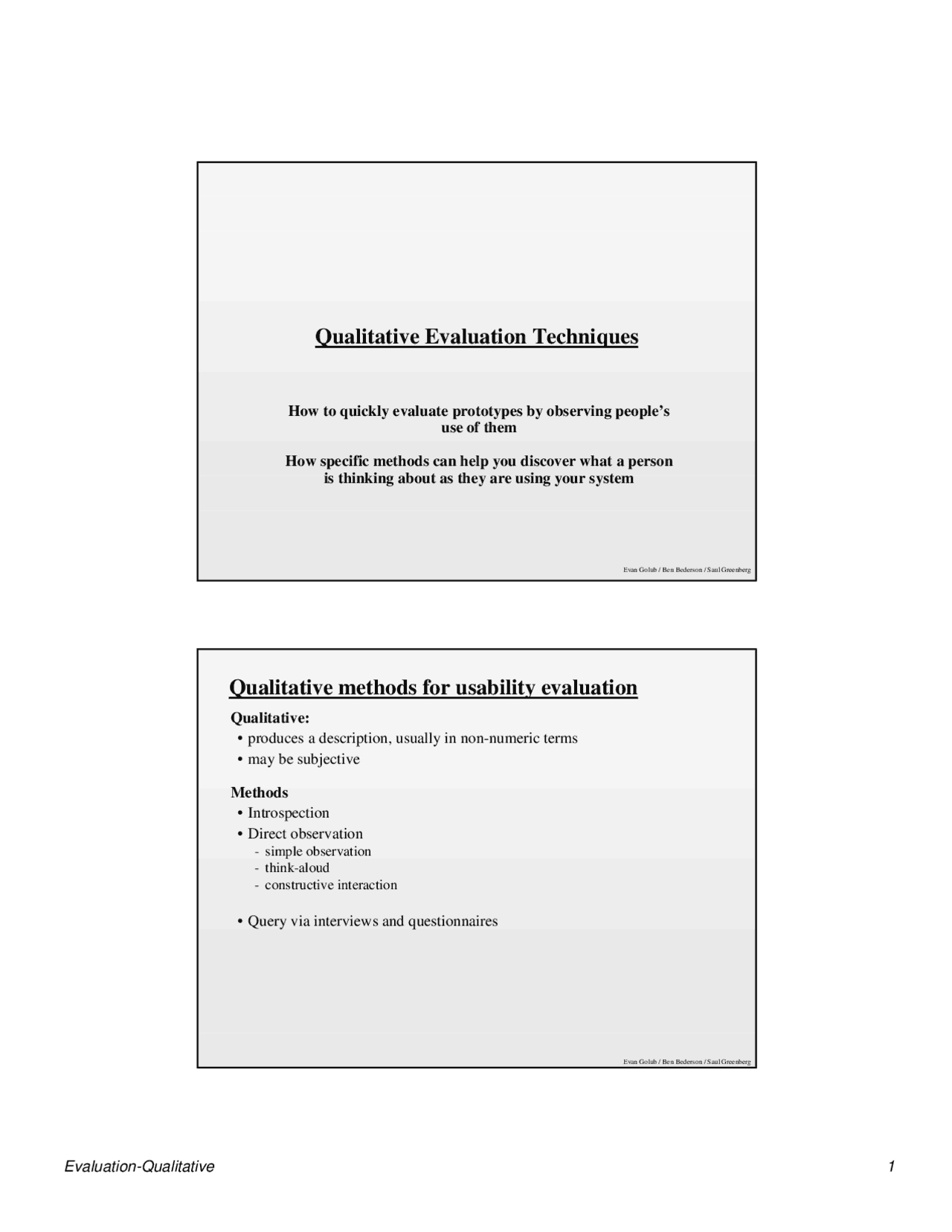 Qualitative Evaluation Techniques Human Computer Interaction Cmsc 434 Docsity