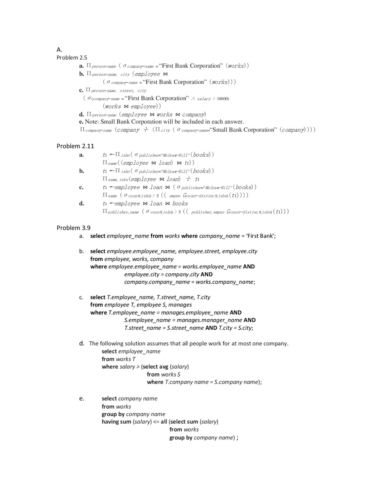 Practice Problems For Assignment 2 Database Systems Eel 4852c Docsity