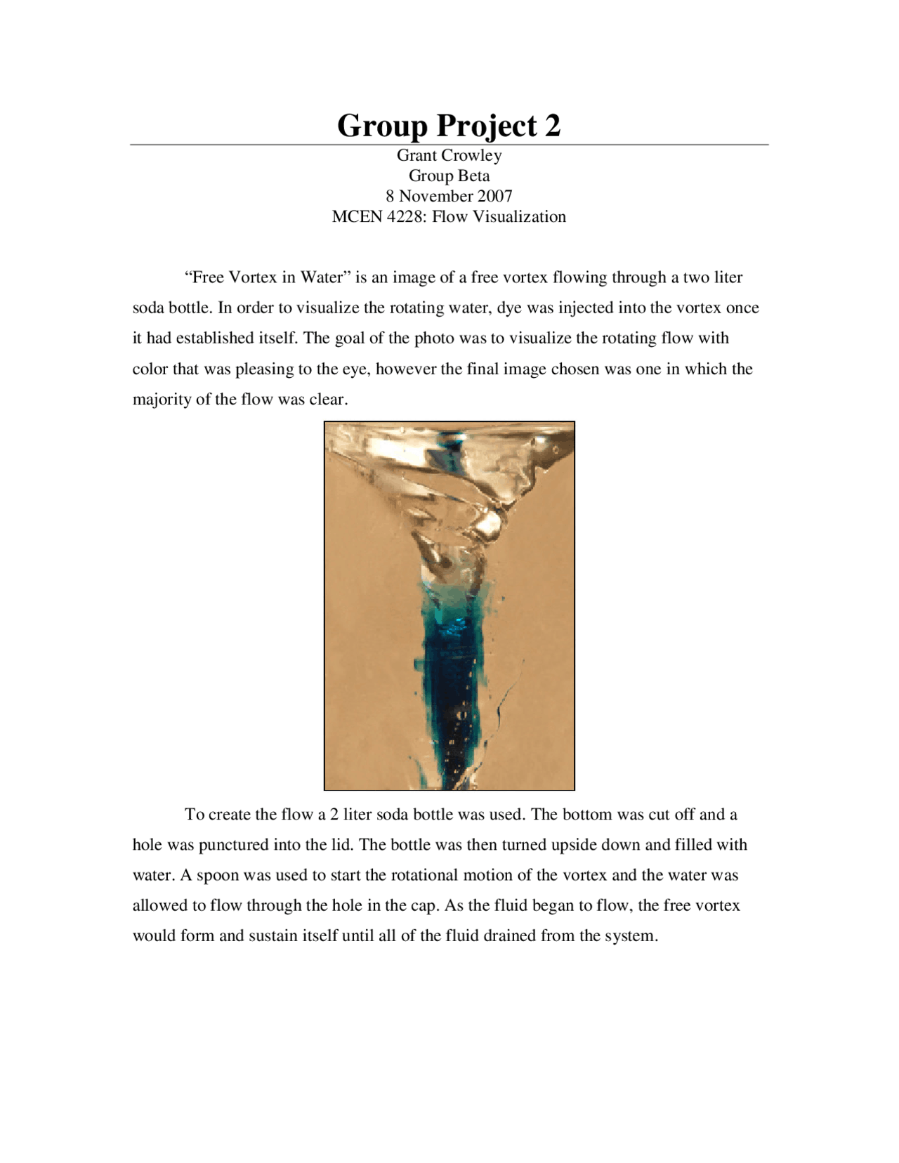 Free Vortex In Water Project 2 Mcen 4228 Docsity