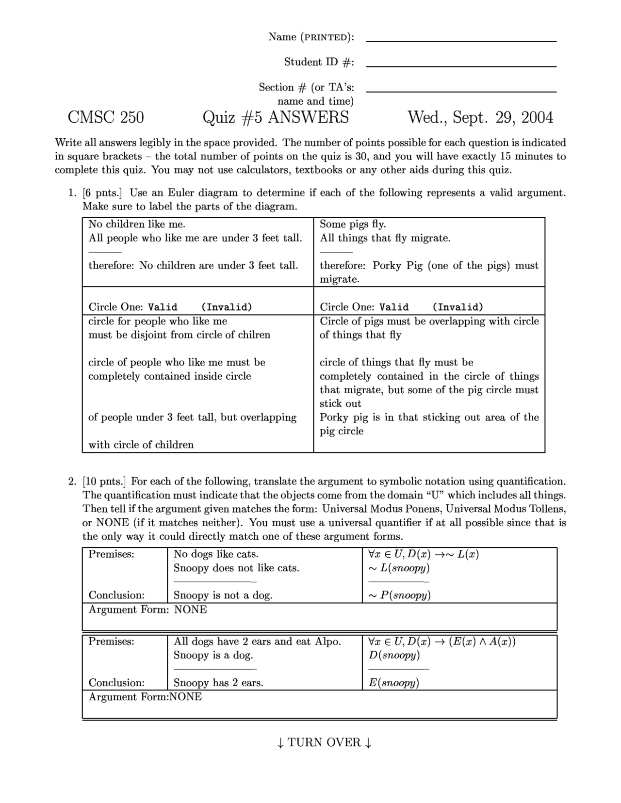 Quiz 5 With Solutions Discrete Structures Cmsc 250 Docsity