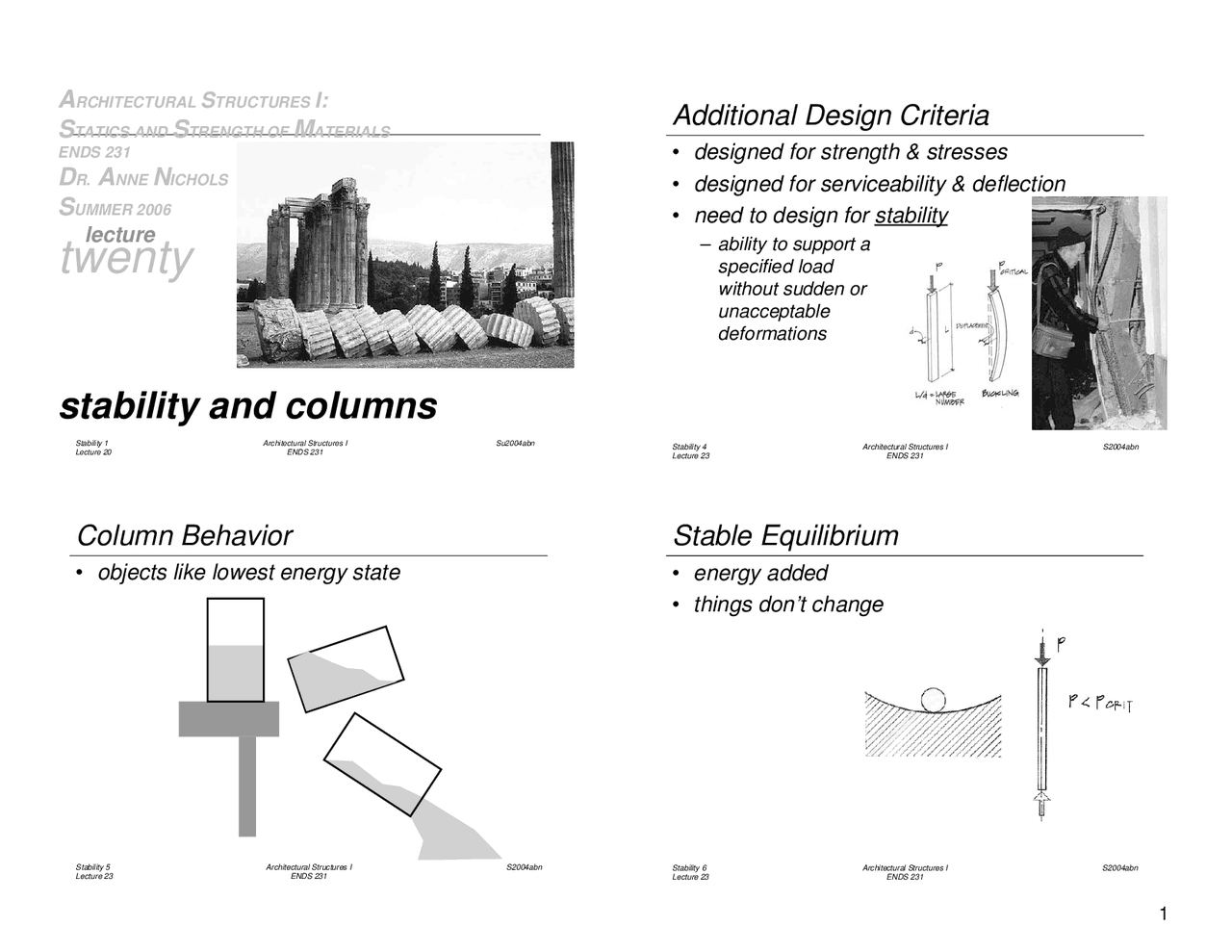 Stability and Columns - Architectural Structures I -Slides | ENDS 231 ...