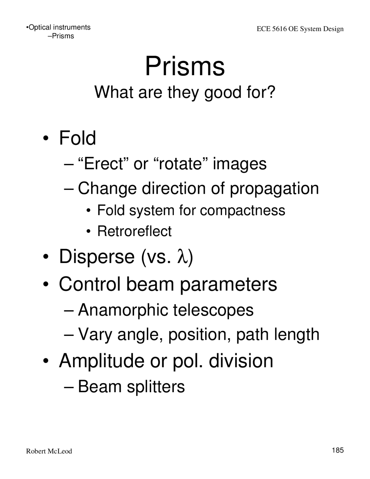 Lecture Notes On Prisms Optoelectronic System Design Ecen 5616