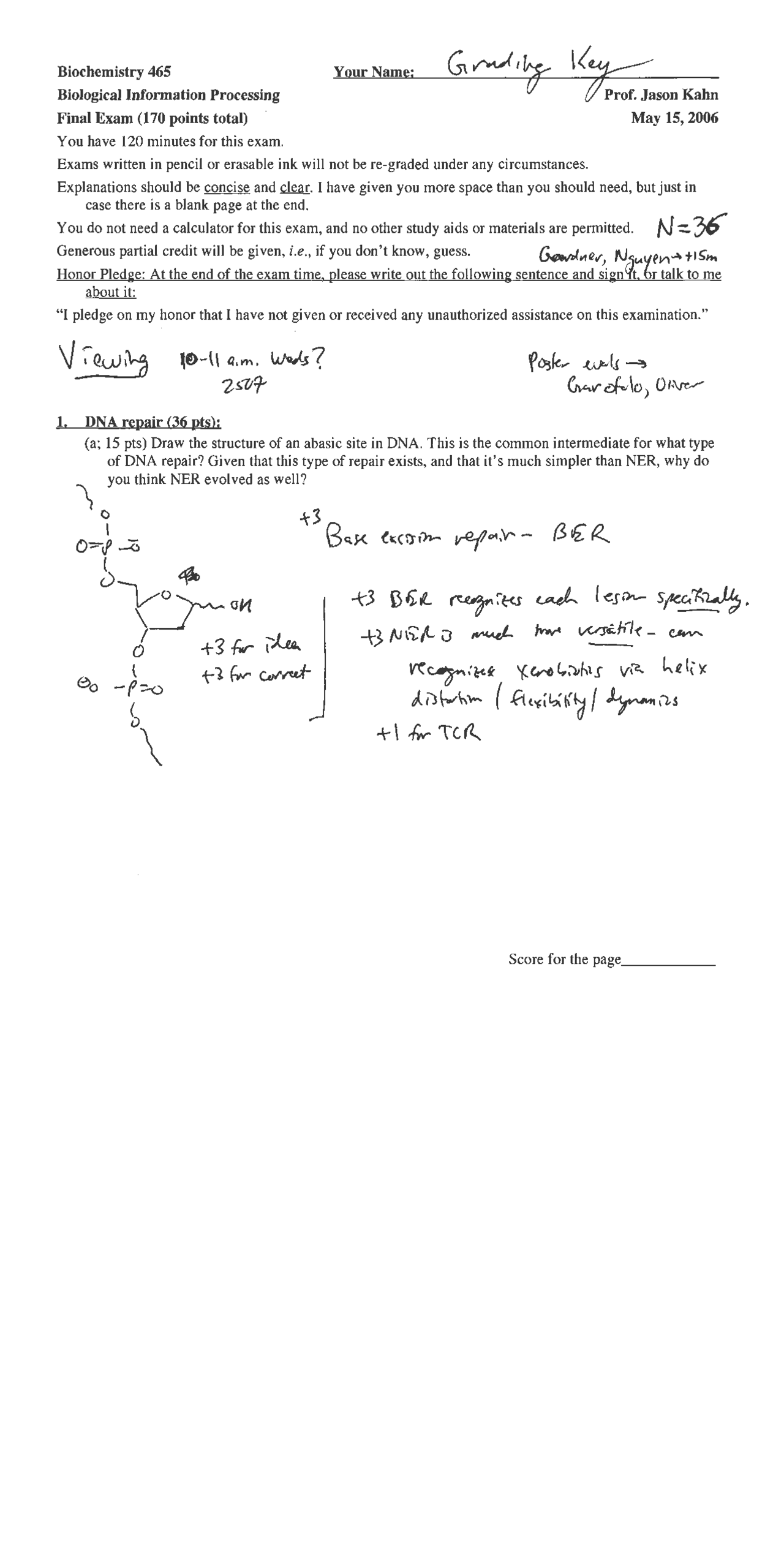 Final Exam With Solutions Biological Information Processing 2006