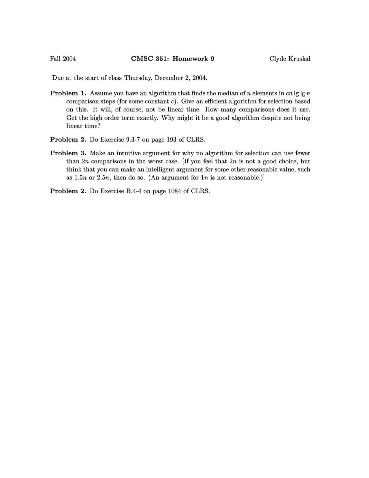 Homework 9 Algorithms Fall 2004 Cmsc 351 Docsity 8641