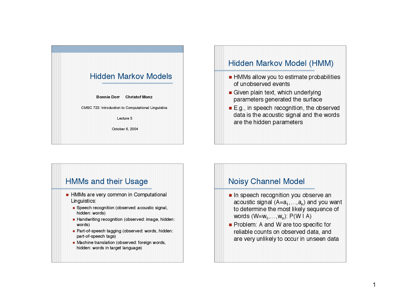 Hidden Markov Models Lecture Slides Cmsc 723 Docsity 7551