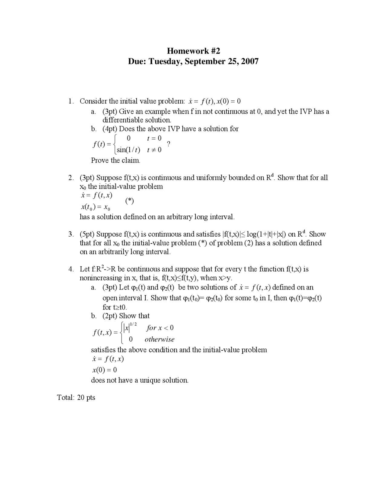 Homework 2 Ordinary Differential Equations I Math 670 Docsity