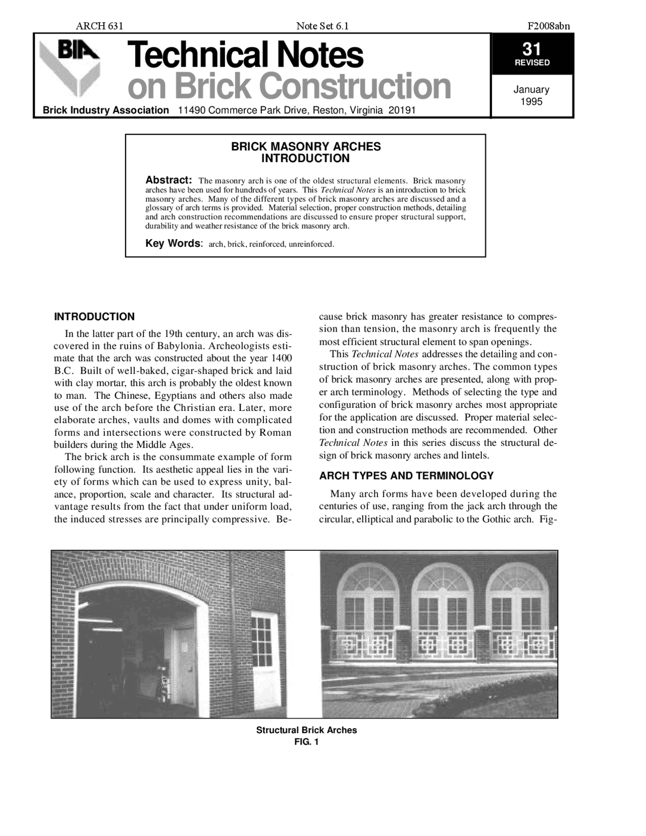 Brick Masonry Arches Introduction Applied Architecture Structures Arch 631 Docsity