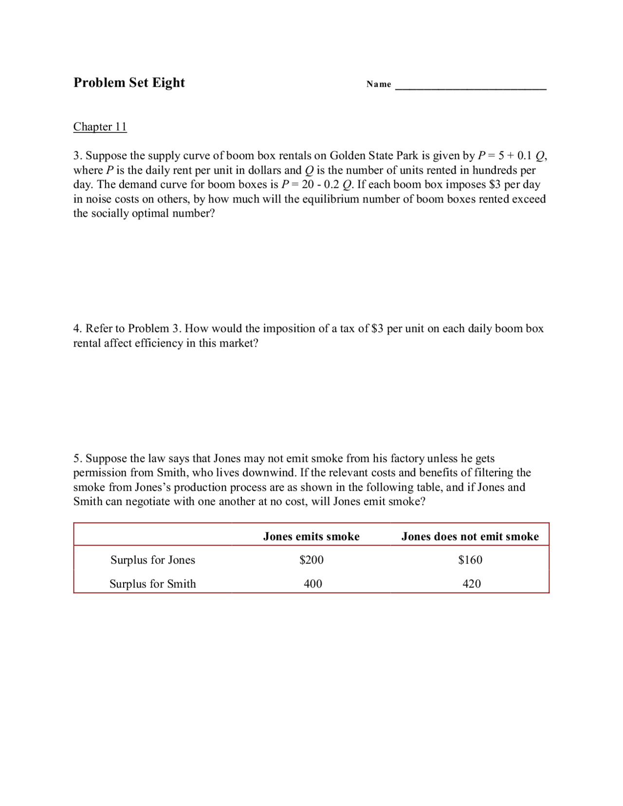Principles Of Economics Problem Set 8 Econ 202 Docsity