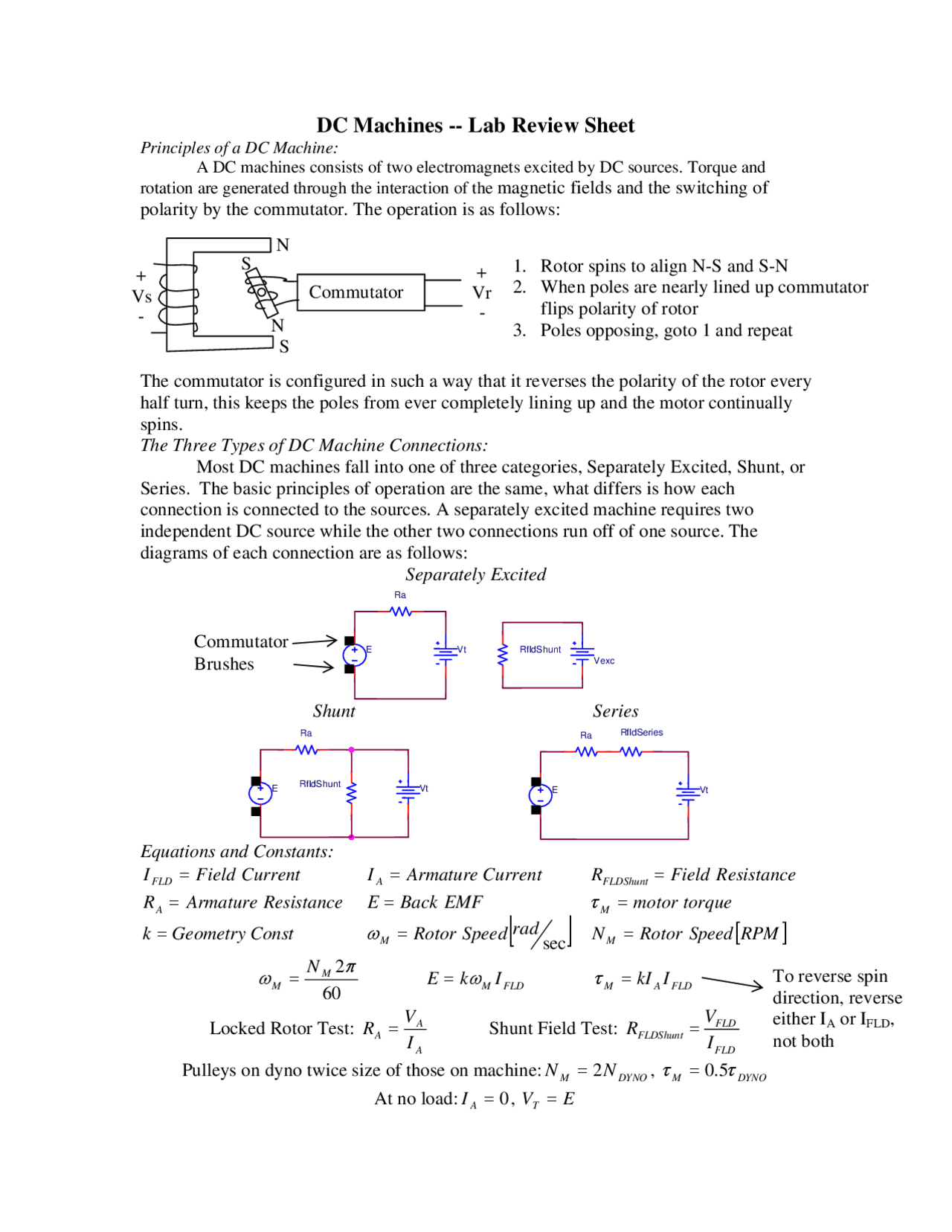 Principles Of Dc Machine Lab Review Sheet Ece 3354 Docsity