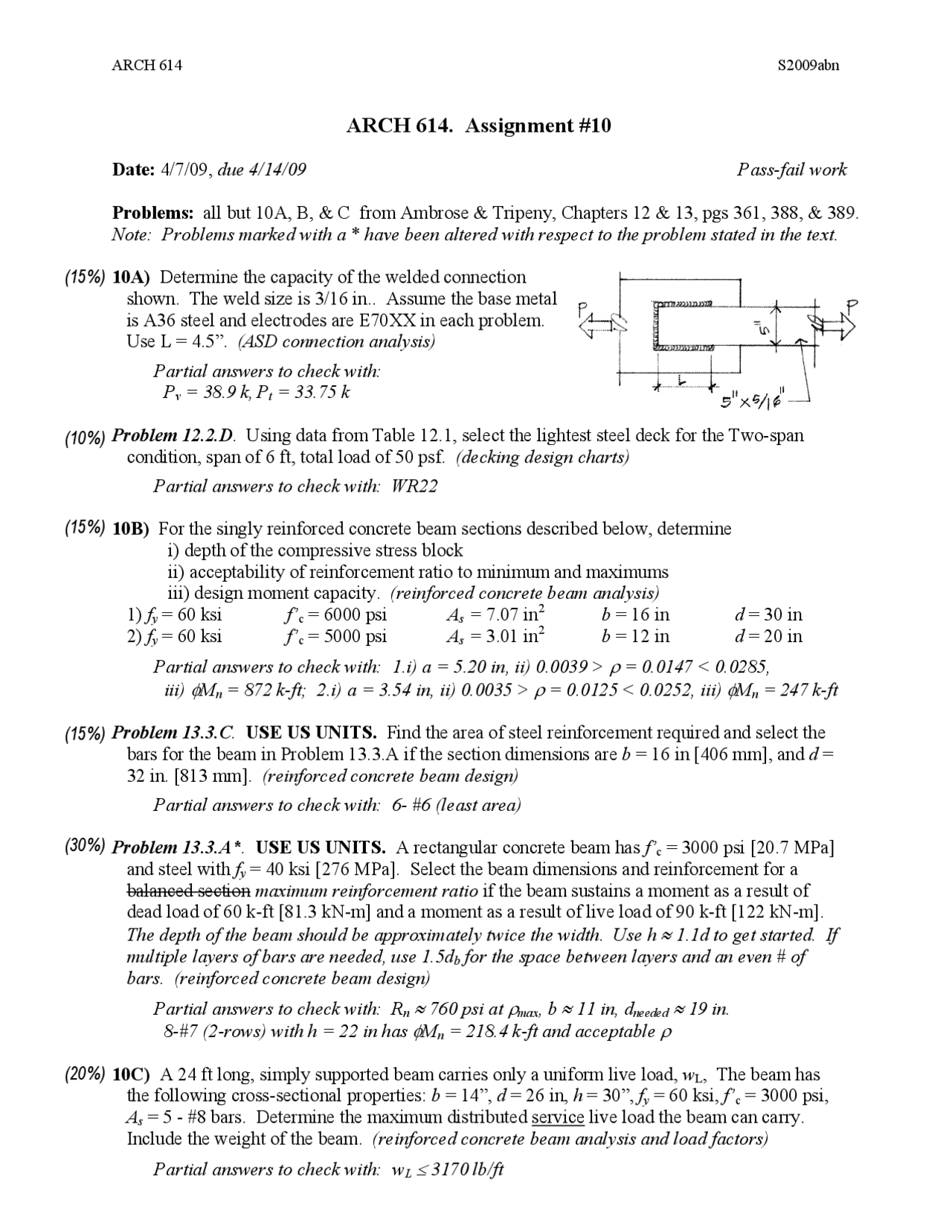 Assignment 10 Solutions Elements Of Architecture Structure Arch 614 Docsity