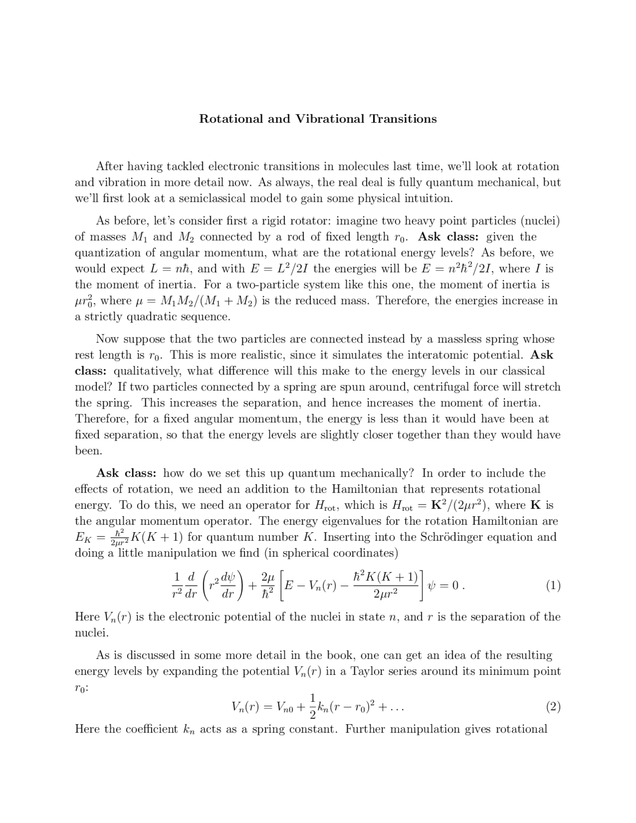 Rotational And Vibrational Transitions Astr 601 Docsity