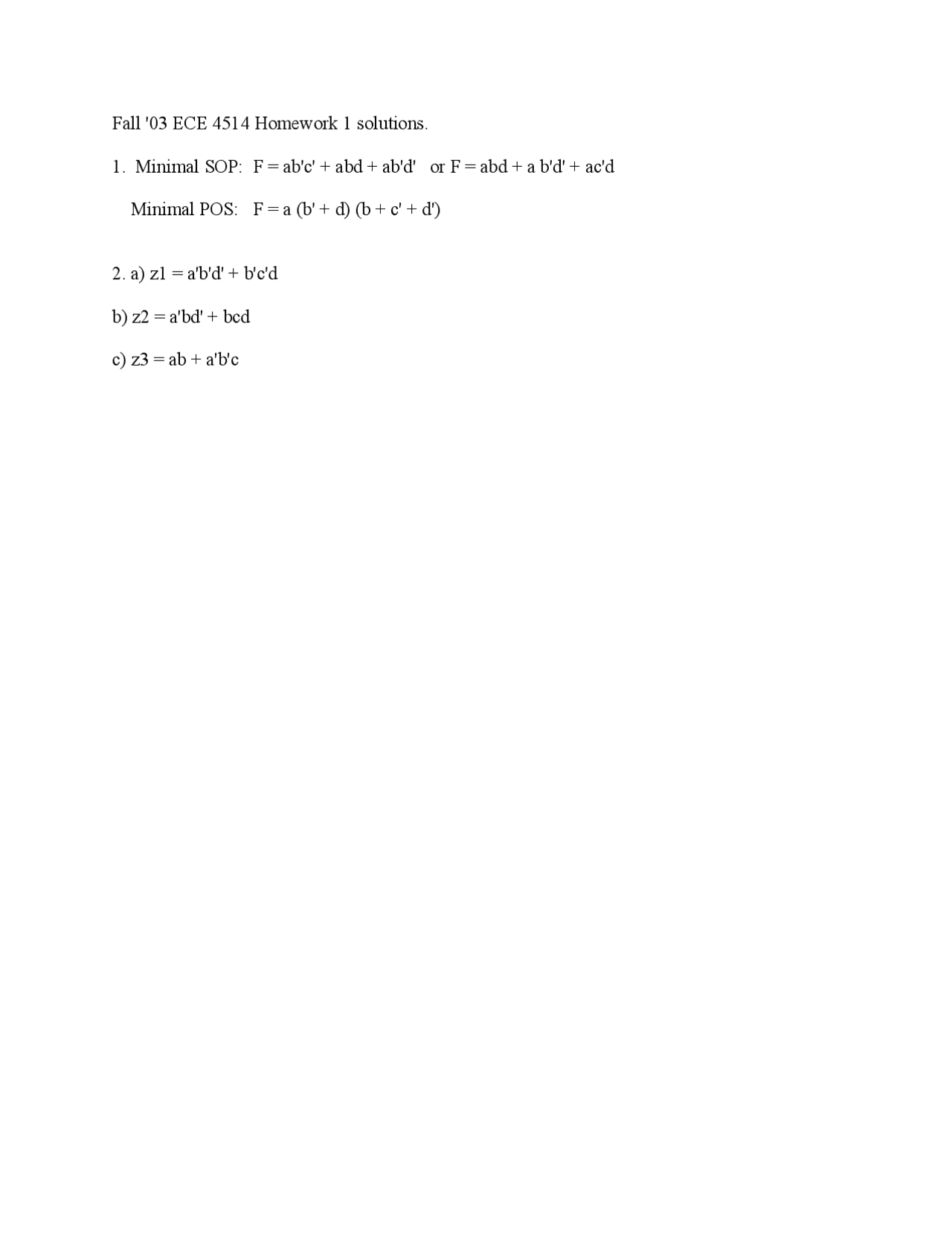 Solutions To Homework 1 Digital Design Ii Ece 4514 Docsity