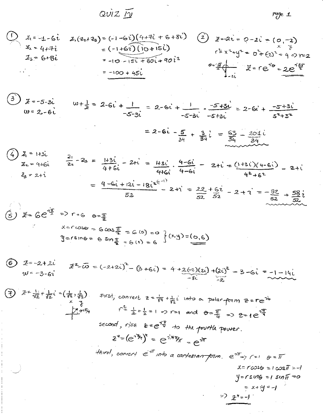 Vector Geometry Handwritten Quiz Solutions Math 1224 Docsity