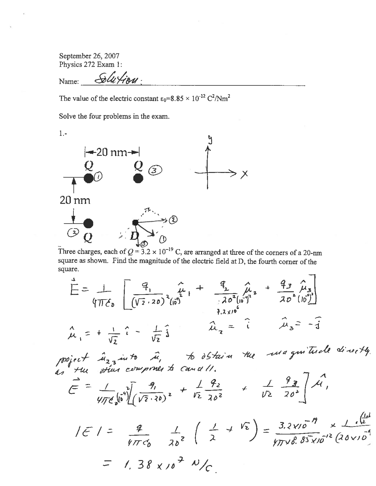 Introduction Of Physics Field Exam Paper With Solutions Phys 272