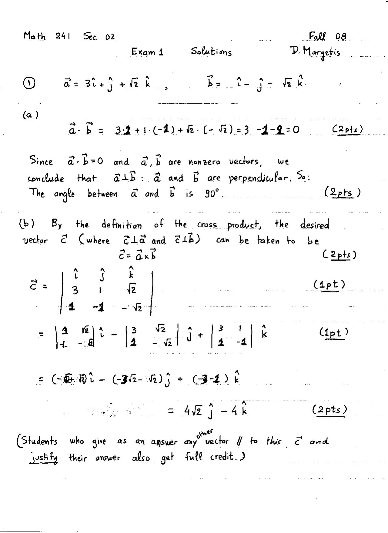 Solved Questions For Calculus Iii Test One Math 241 Docsity