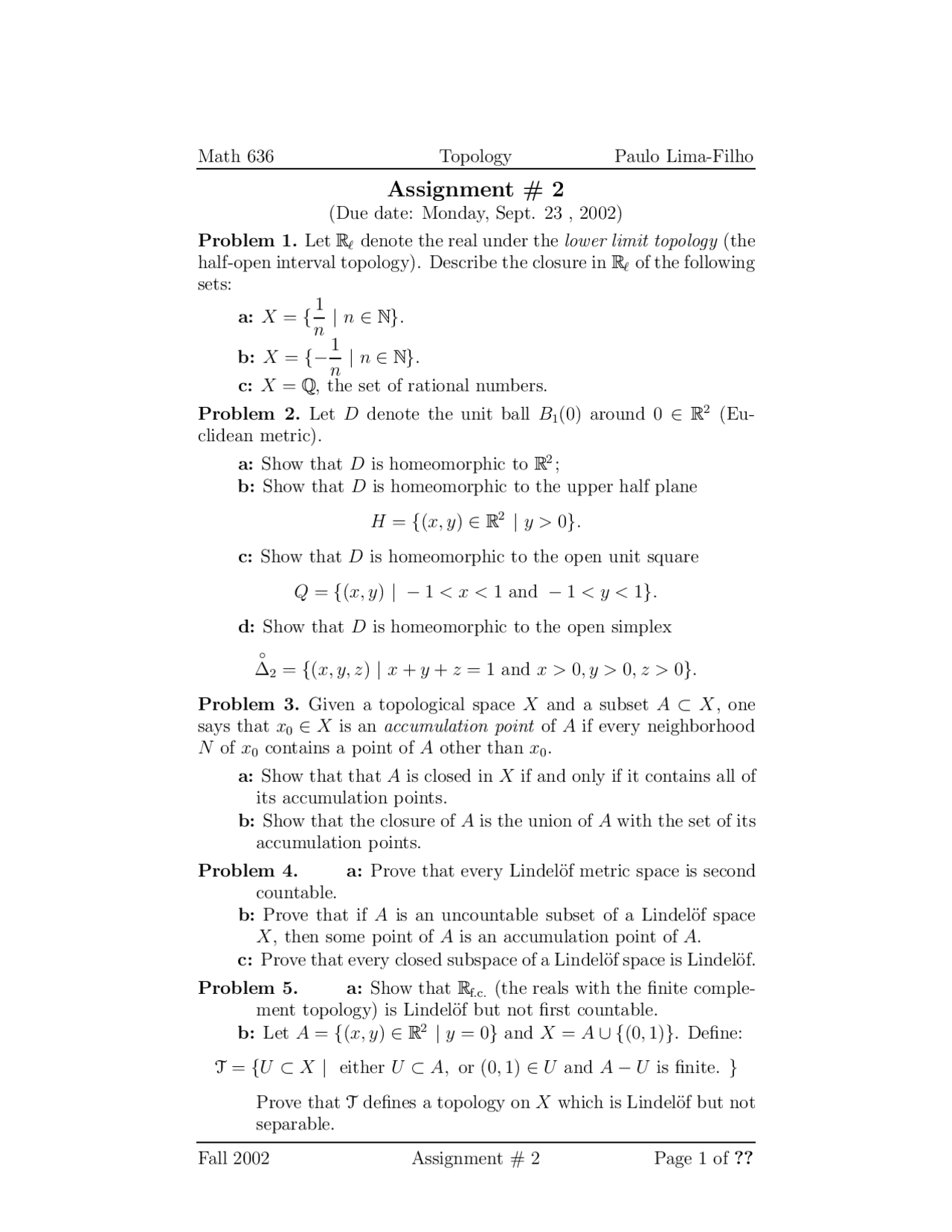 8 Problems Of Topology L Assignment 2 Math 636 Assignments