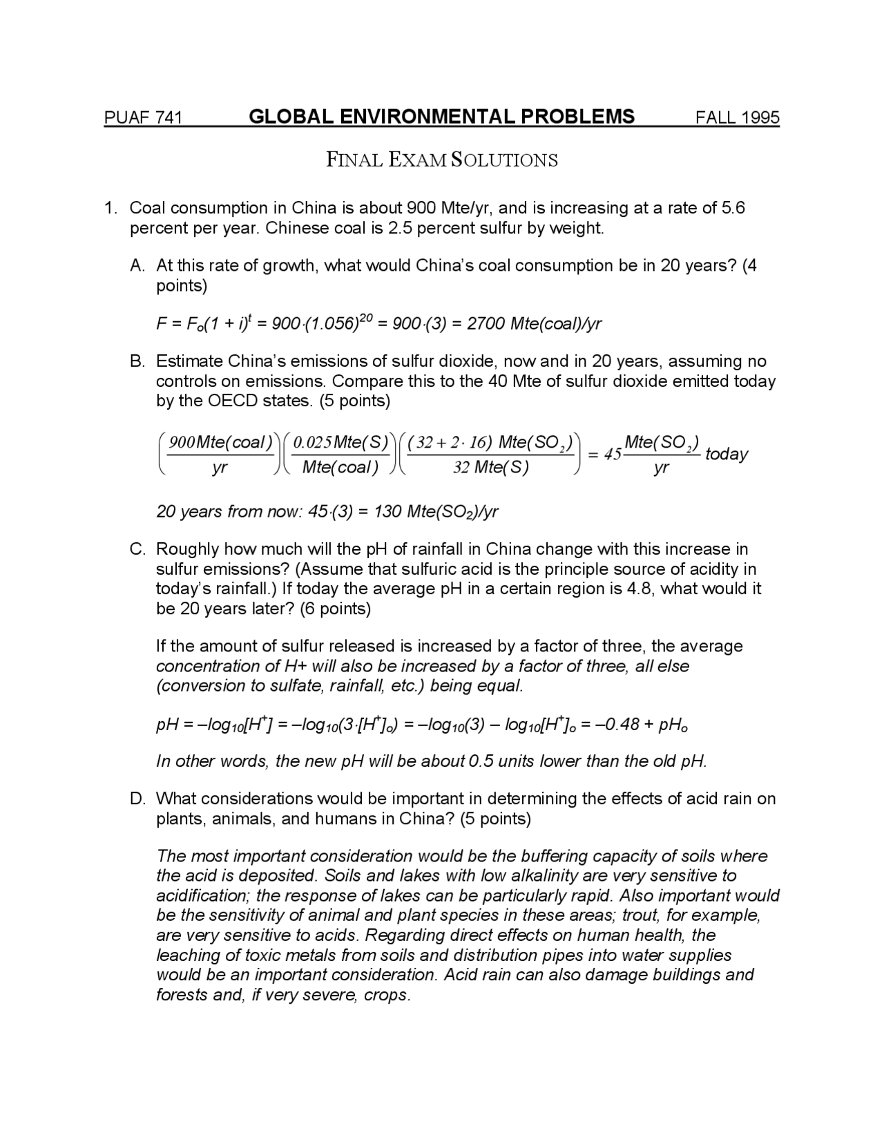 Final Exam With Solution Global Environmental Problems Puaf 741