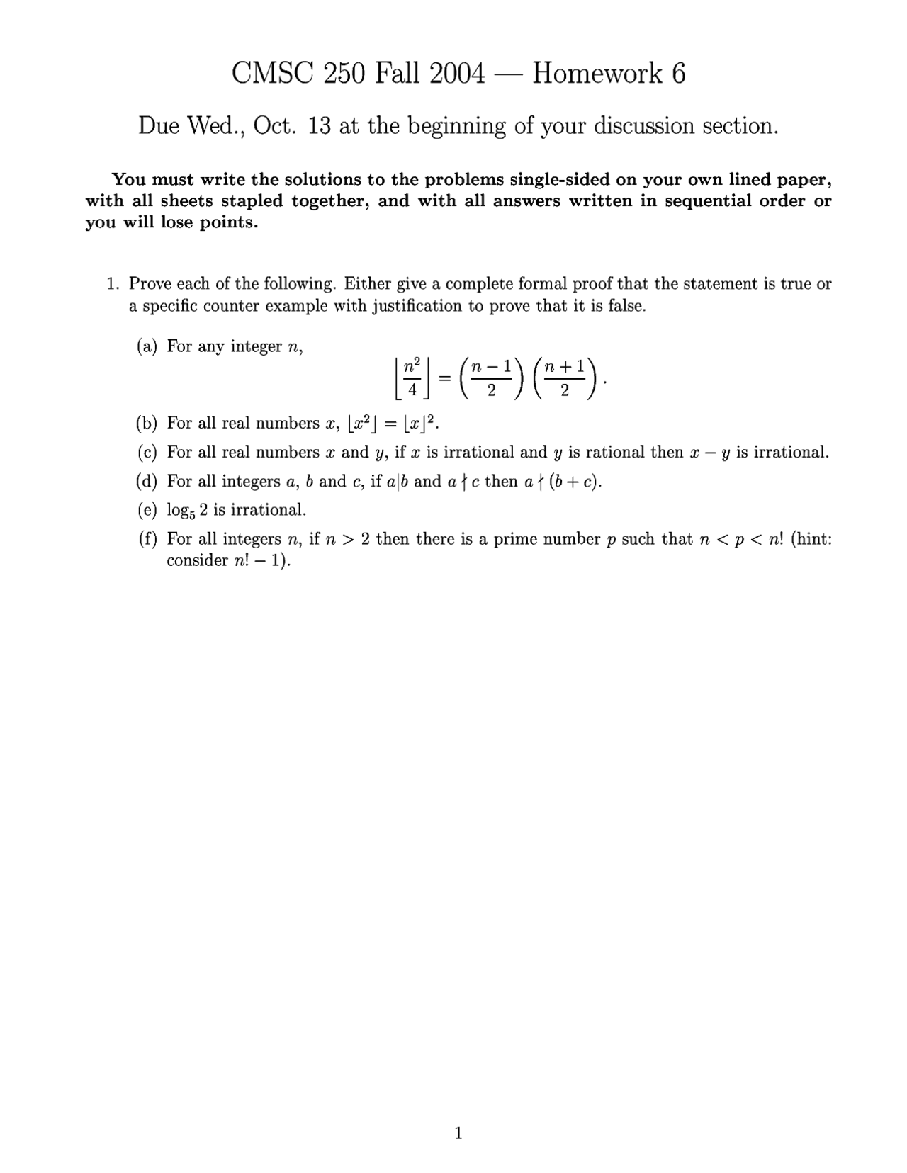 Homework 6 Discrete Structures Cmsc 250 Assignments Discrete