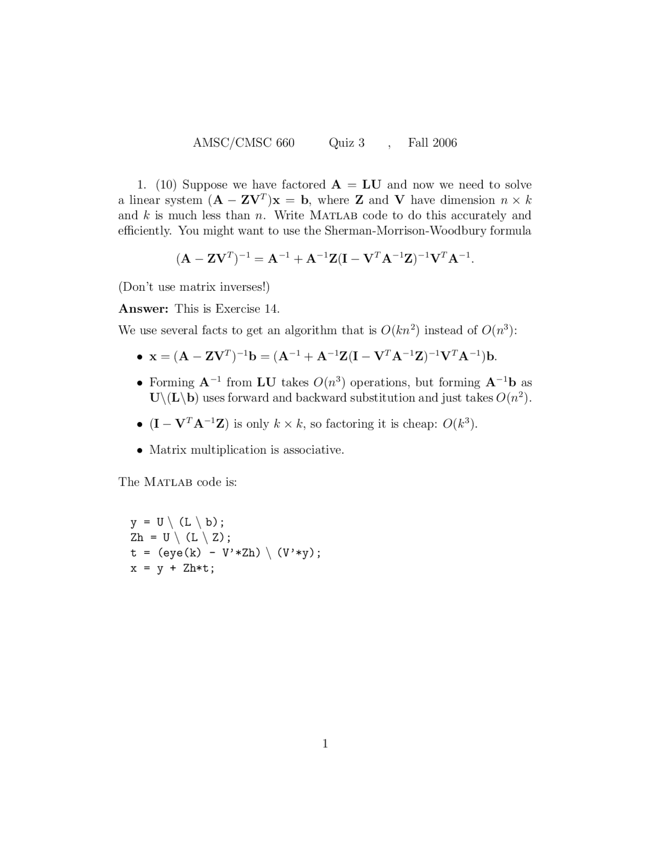 Scientific Computing I Quiz 3 With Answers Cmsc 660 Docsity