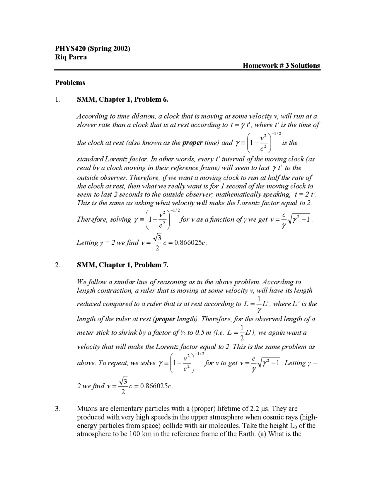 Homework 3 Solved Principles Modern Physics Spring 2002 Phys 420