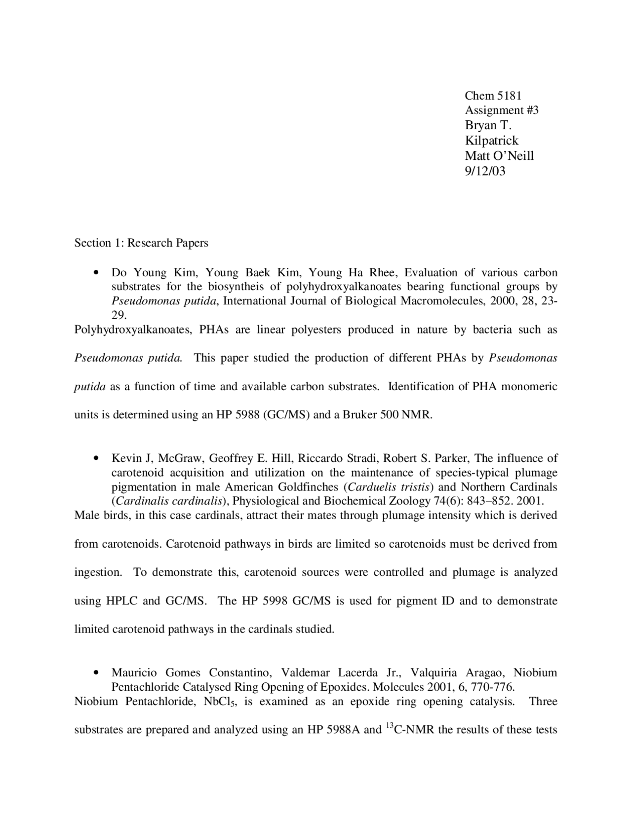 Research Paper Mass Spectrometry And Chromatography Assignment 3