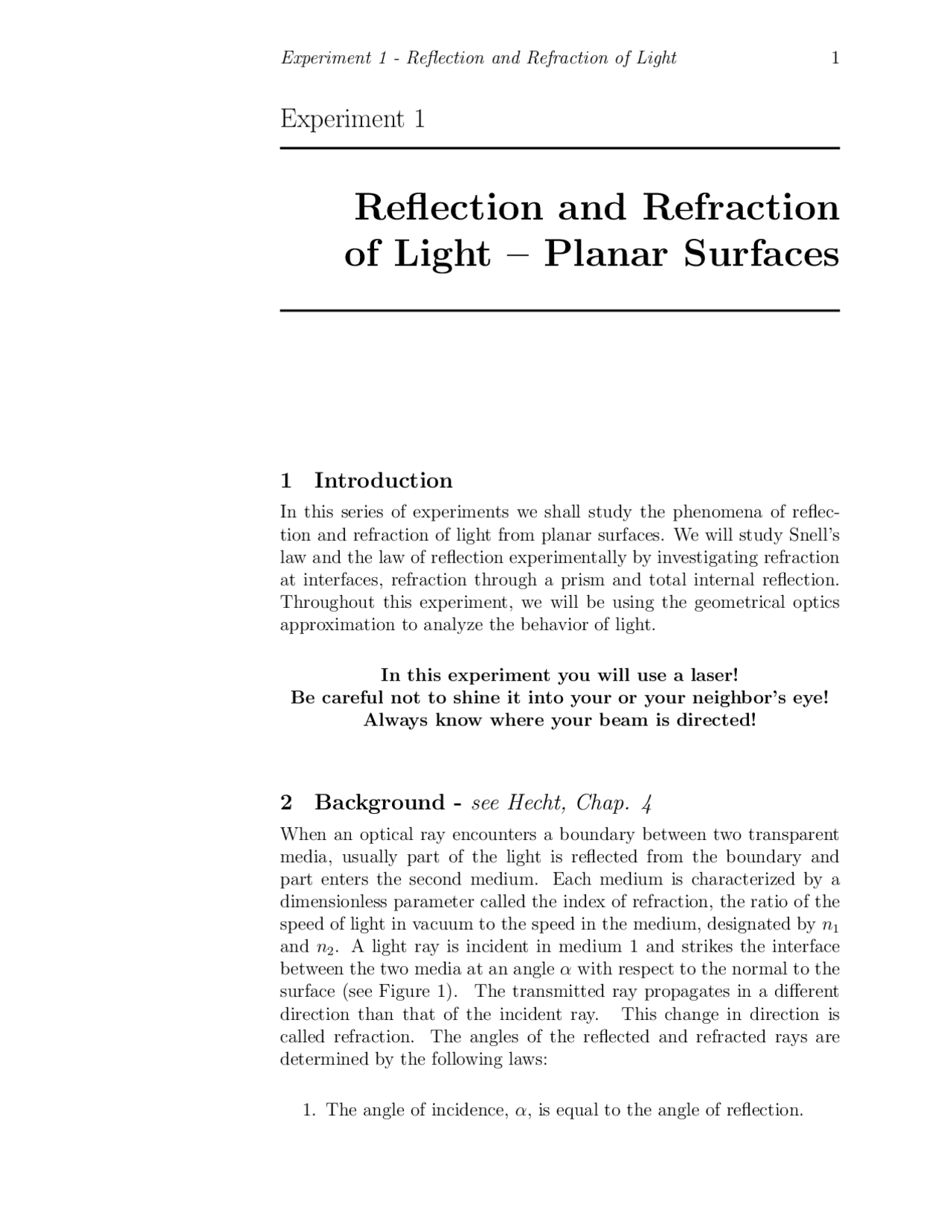 Reflection And Refraction Of Light For Experimental Physics Iii Phys
