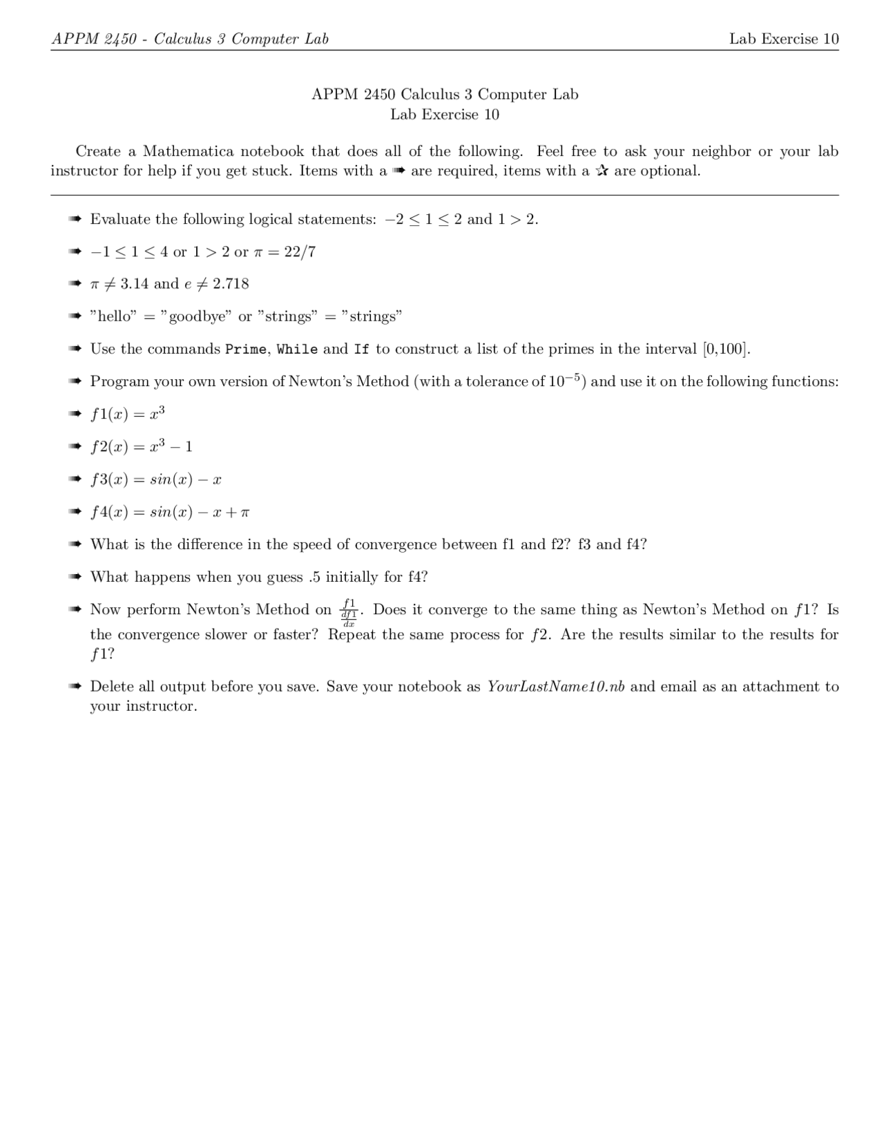 Calculus 3 Computer Lab Lab Exercise 10 Appm 2450 Docsity
