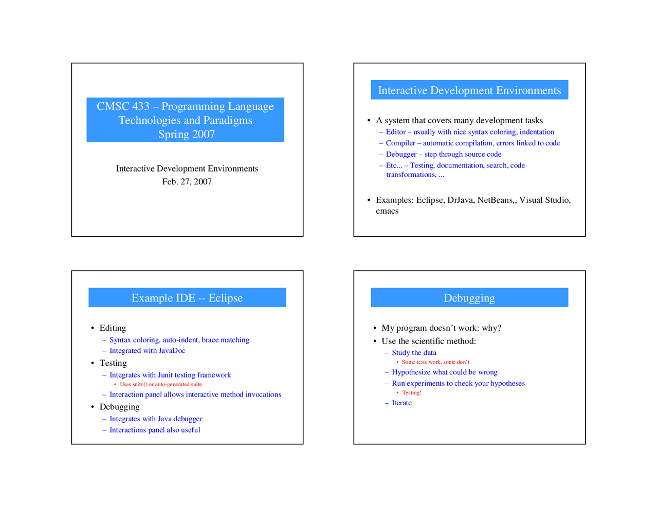 Interactive Development Environment Slides Cmsc 433 Docsity