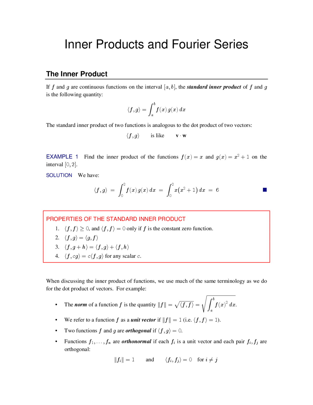Notes on Inner Products and Fourier Series | MATH 601 - Docsity