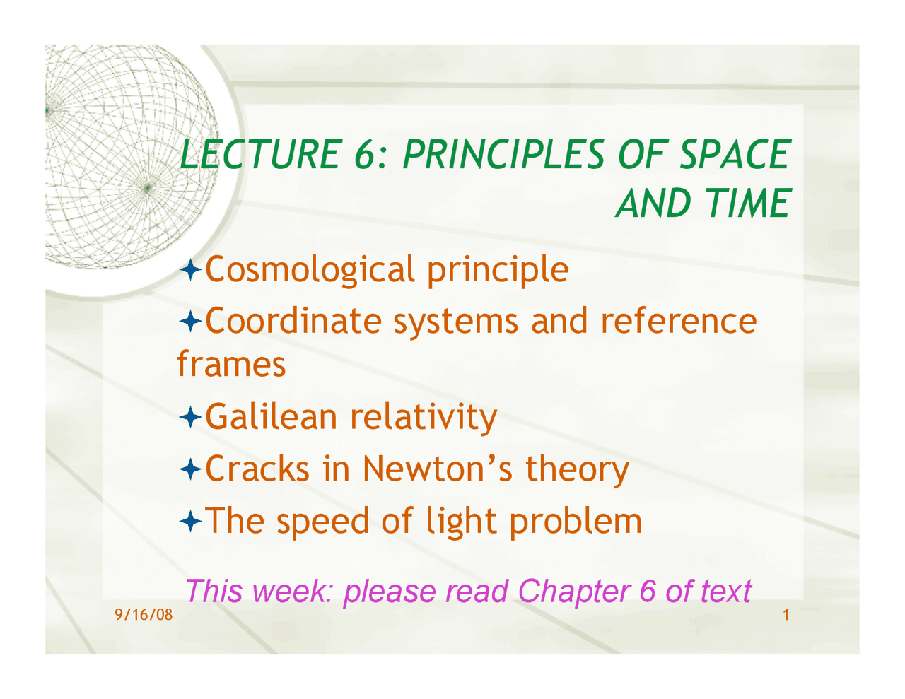 Principles Of Space And Time Lecture Slides Astr 340 Docsity