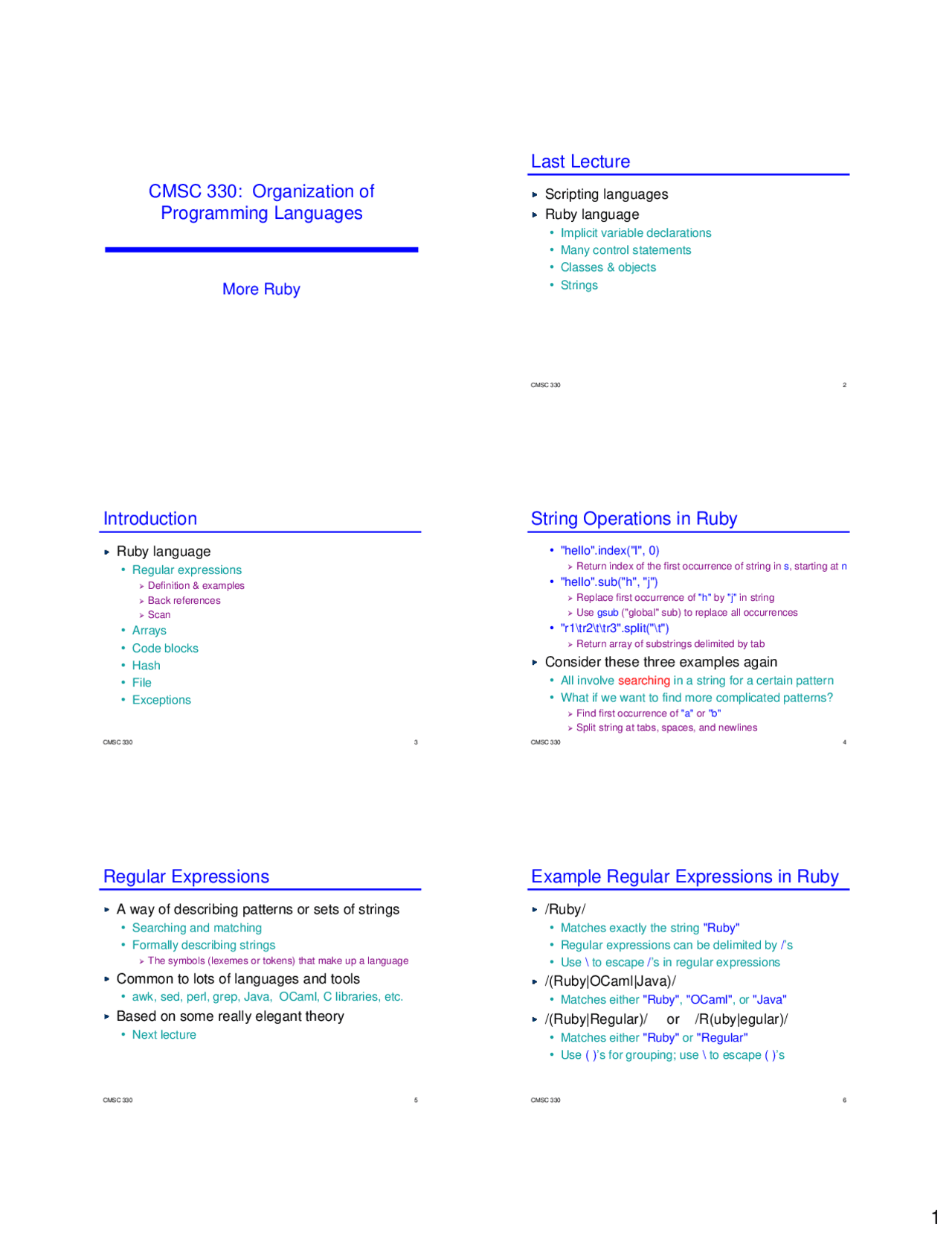 Regular Expressions Organization Program Language Slides Cmsc 330 7904