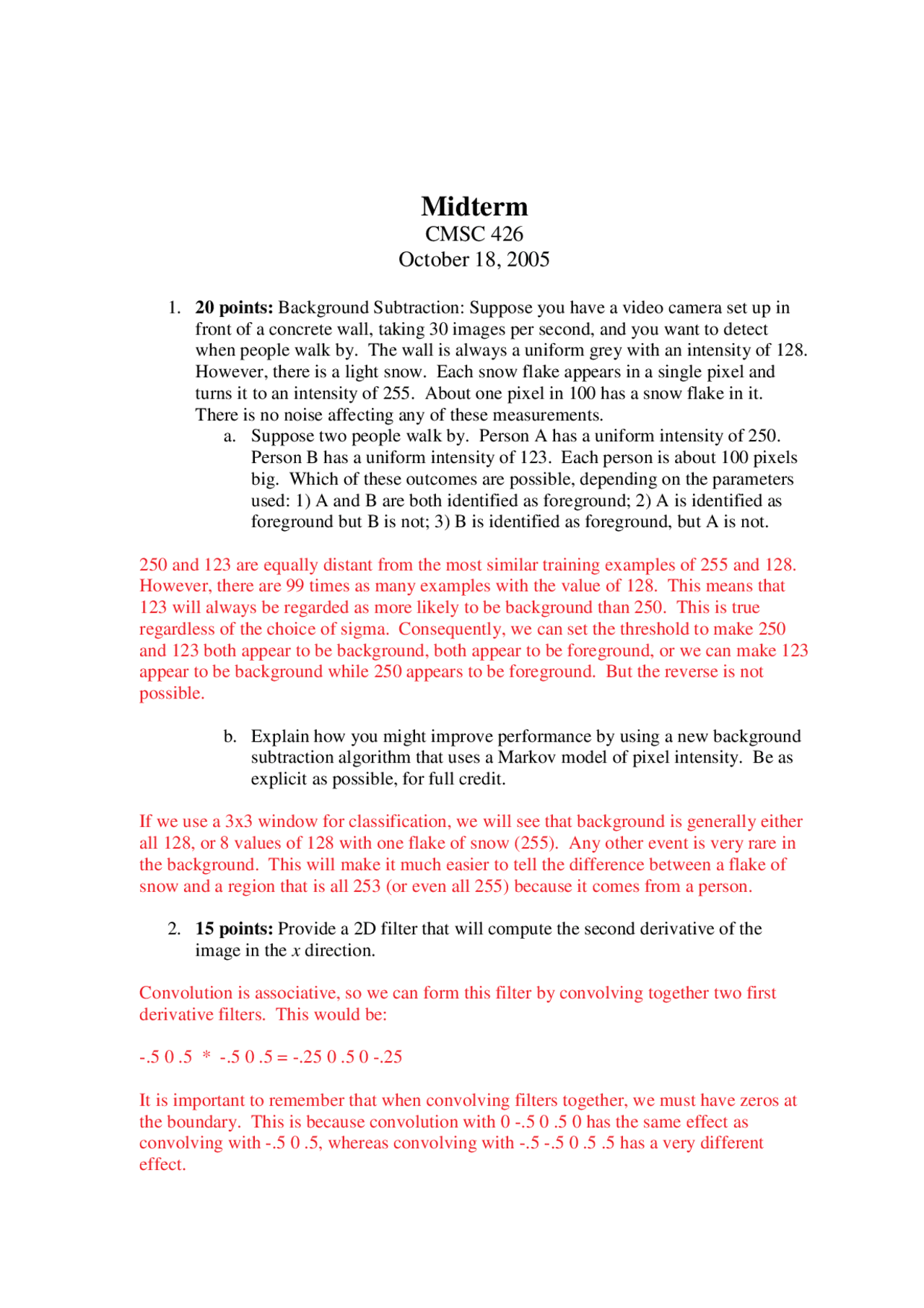 Midterm Exam With Answer For Image Processing Cmsc 426 Docsity