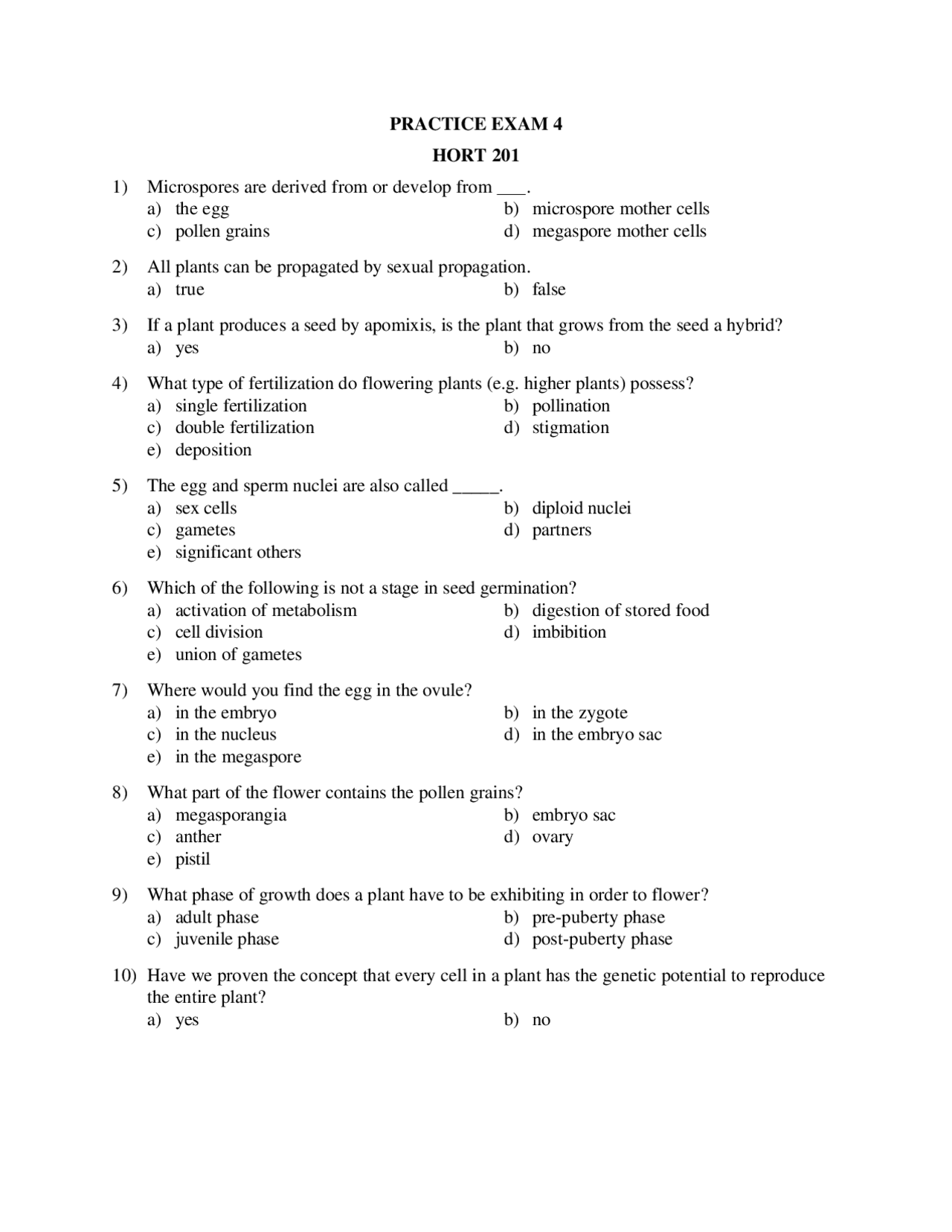 Practice Exam 4 Horticultural Science And Practice Hort 201 Docsity