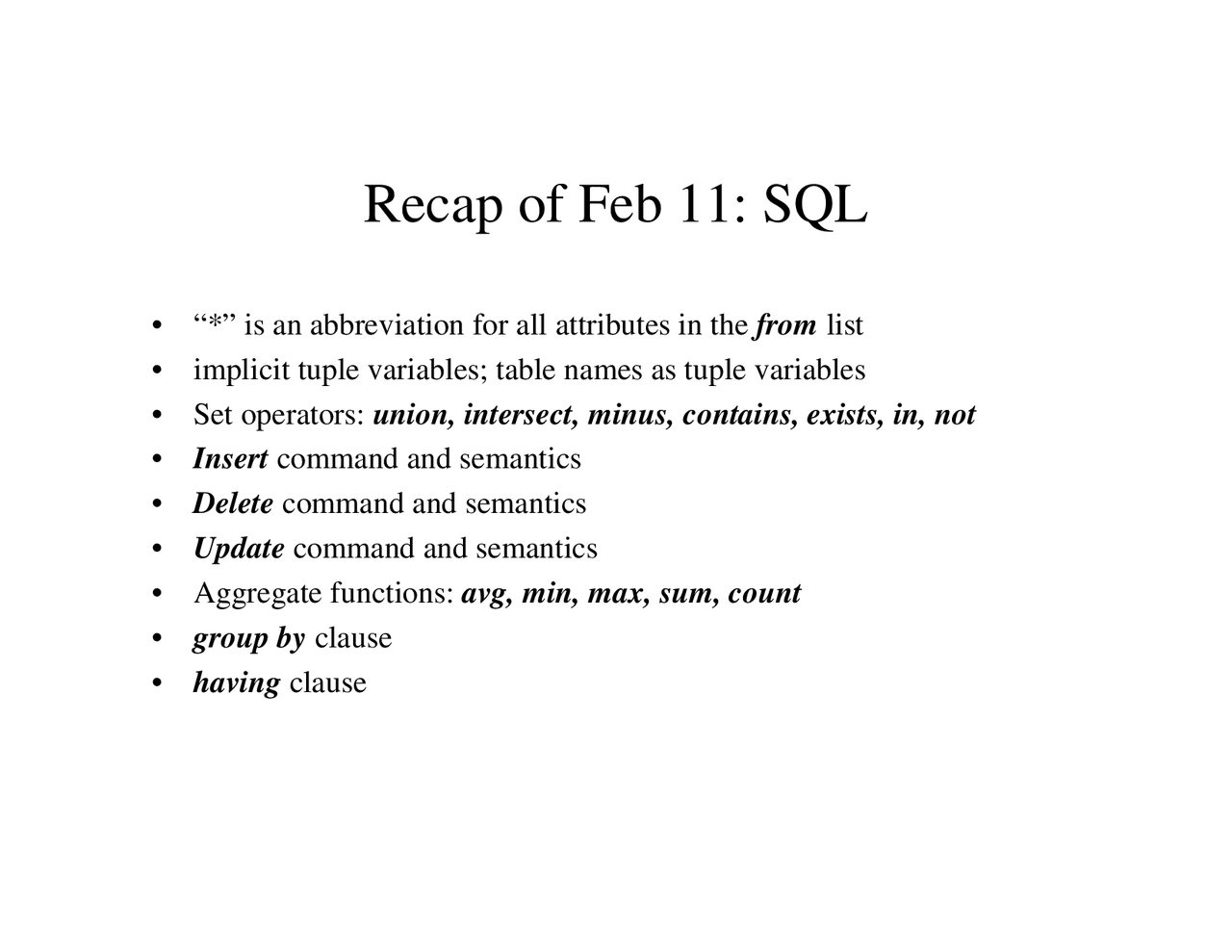 Notes On Revision Sql Database Design Cmsc 424 Docsity