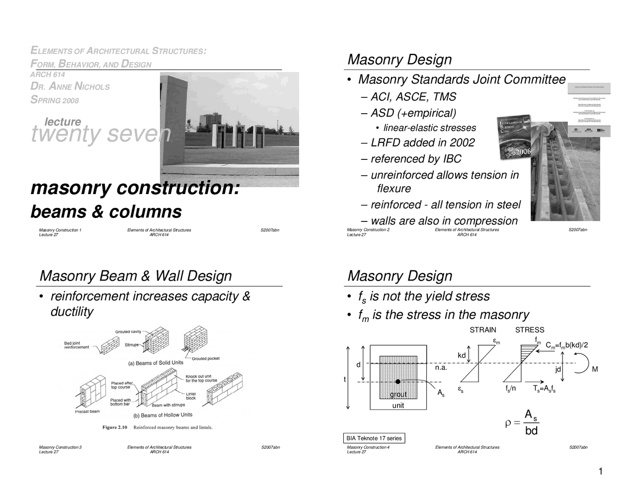 Masonry Construction: Beams and Columns - Architecture Structures | ARCH 614 - Docsity
