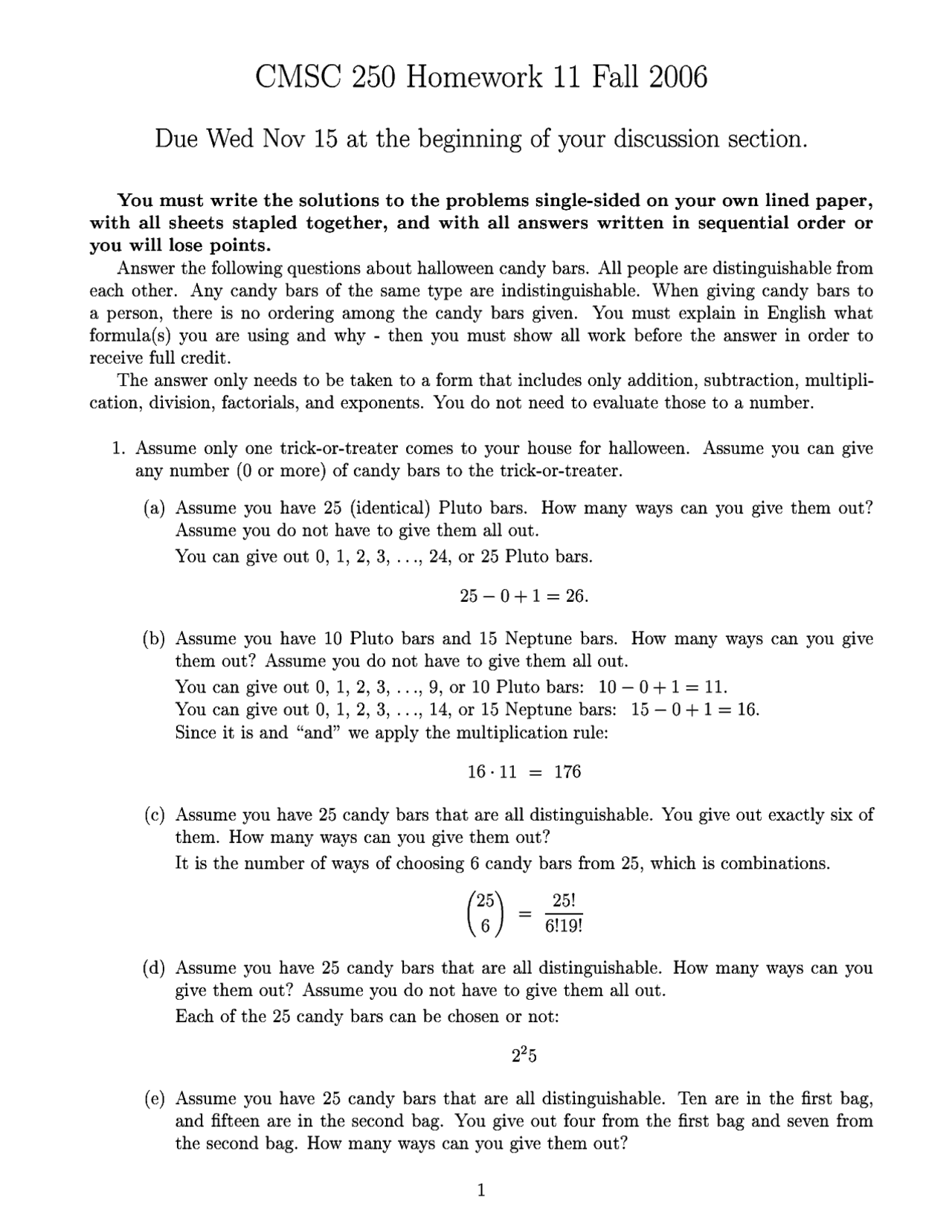 Homework 11 - Discrete Structures - Fall 2006 | CMSC 250 - Docsity