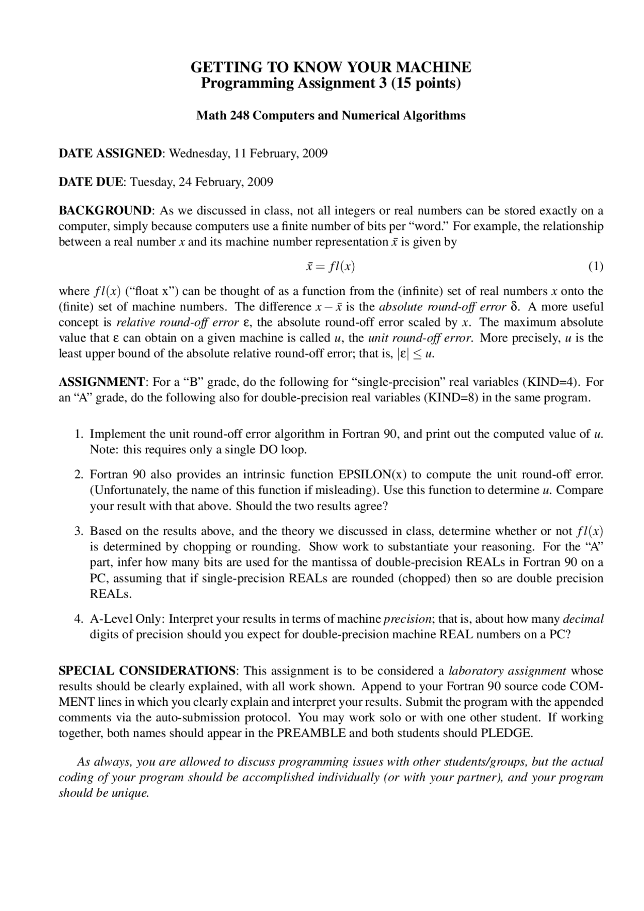 Programming Assignment 3 Computer And Numerical Algorithms Math 248 Docsity