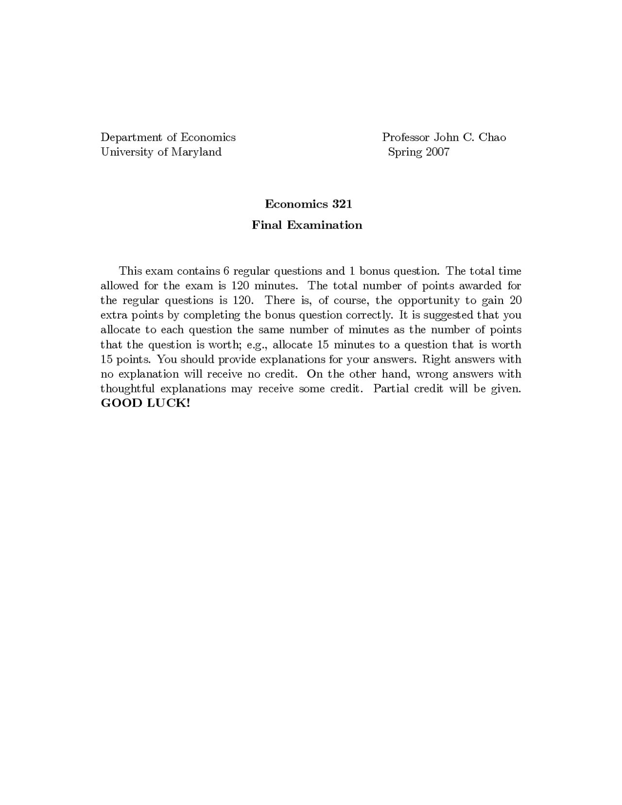 Final Examination Questions Economic Statistics Econ 321 Docsity