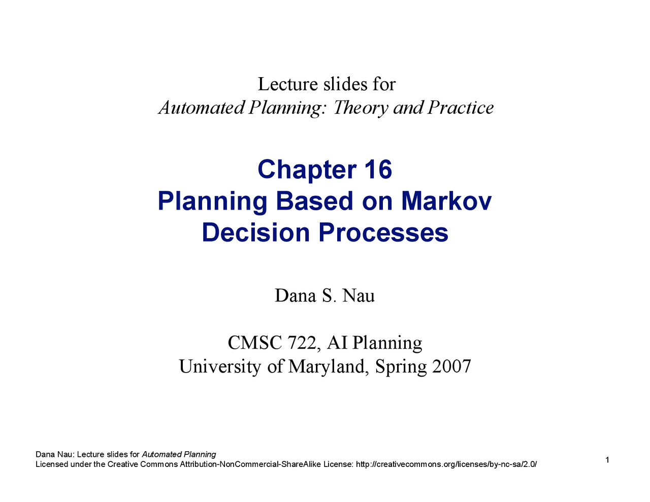 Planning Based On Markov Decision Processes Cmsc 722 Docsity
