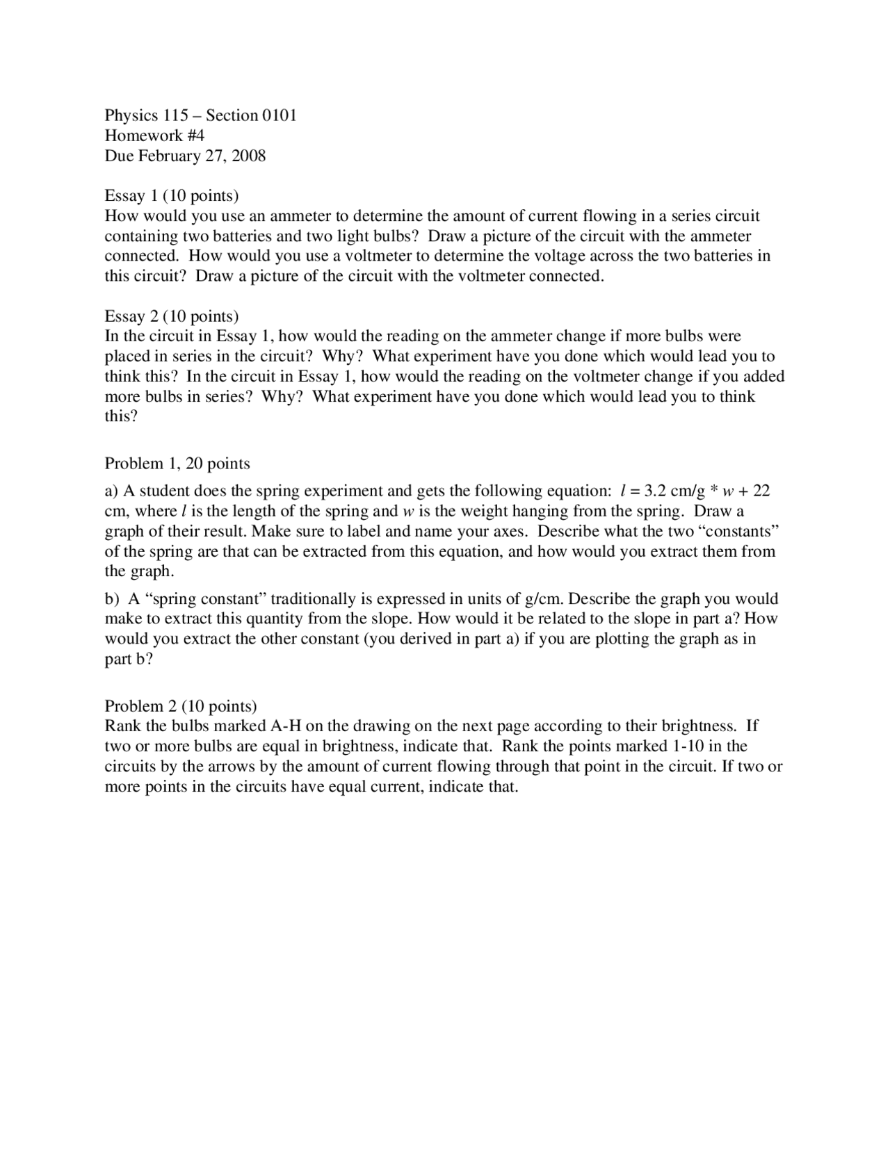 Homework 4 Questions Inquiry Introduction Physics Phys 115 Docsity