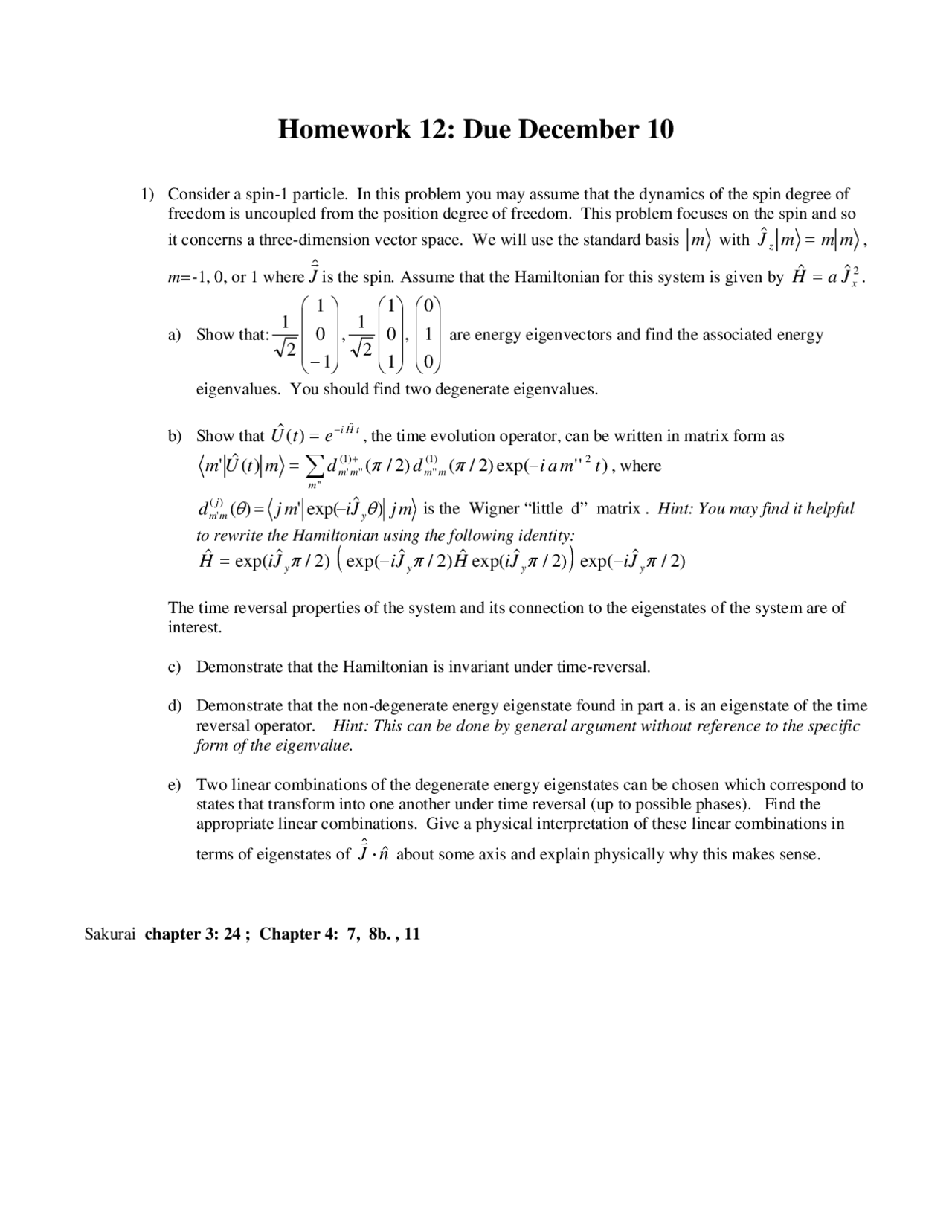 Practice Assignment 12 - Introduction to Quantum Mechanics I | PHYS 622 - Docsity