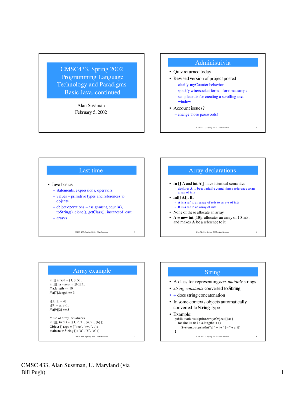 Array Declarations In Programming Languages Cmsc 433 Docsity