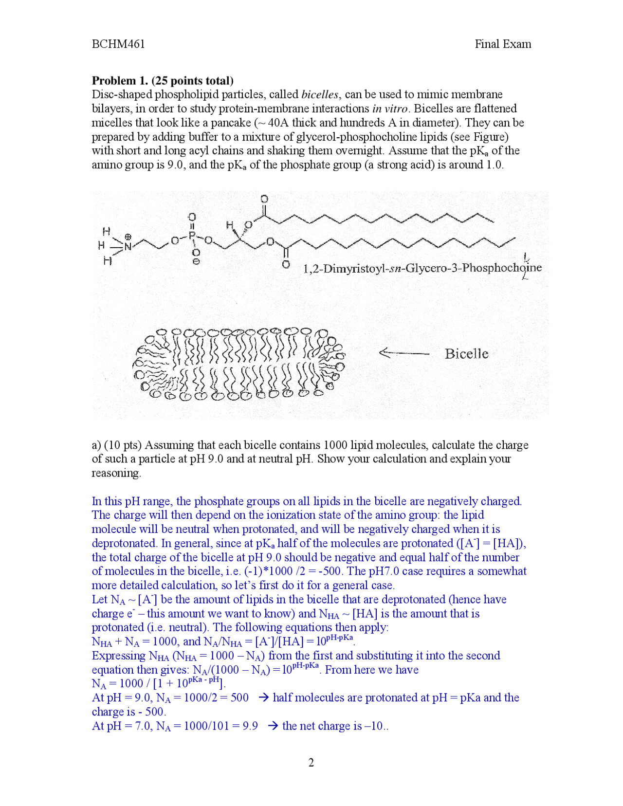 Final Exam Problems With Solutions Biochemistry I Bchm 461 Exams