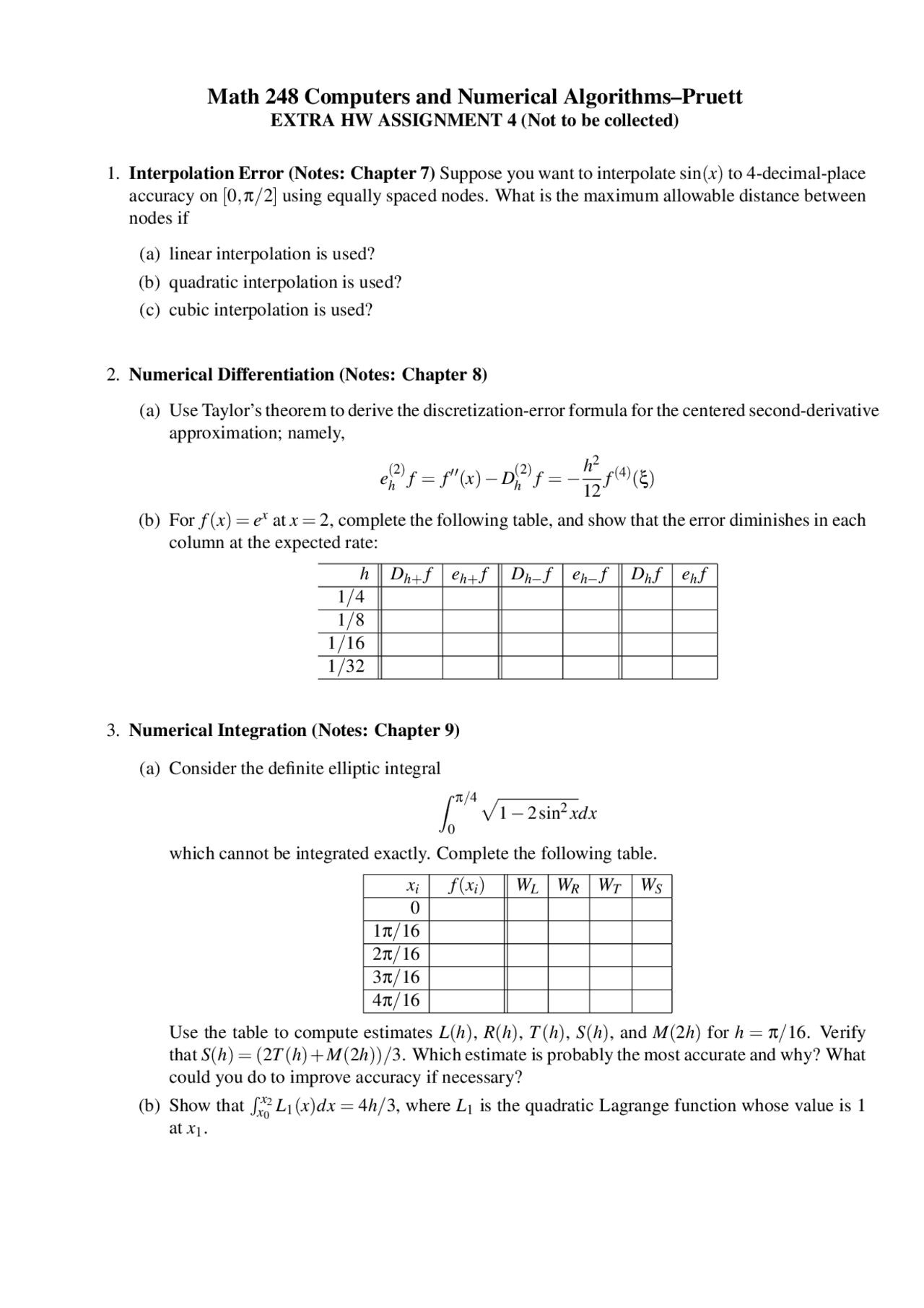 Interpolation Error Numerical Differentiation Numerical Integration