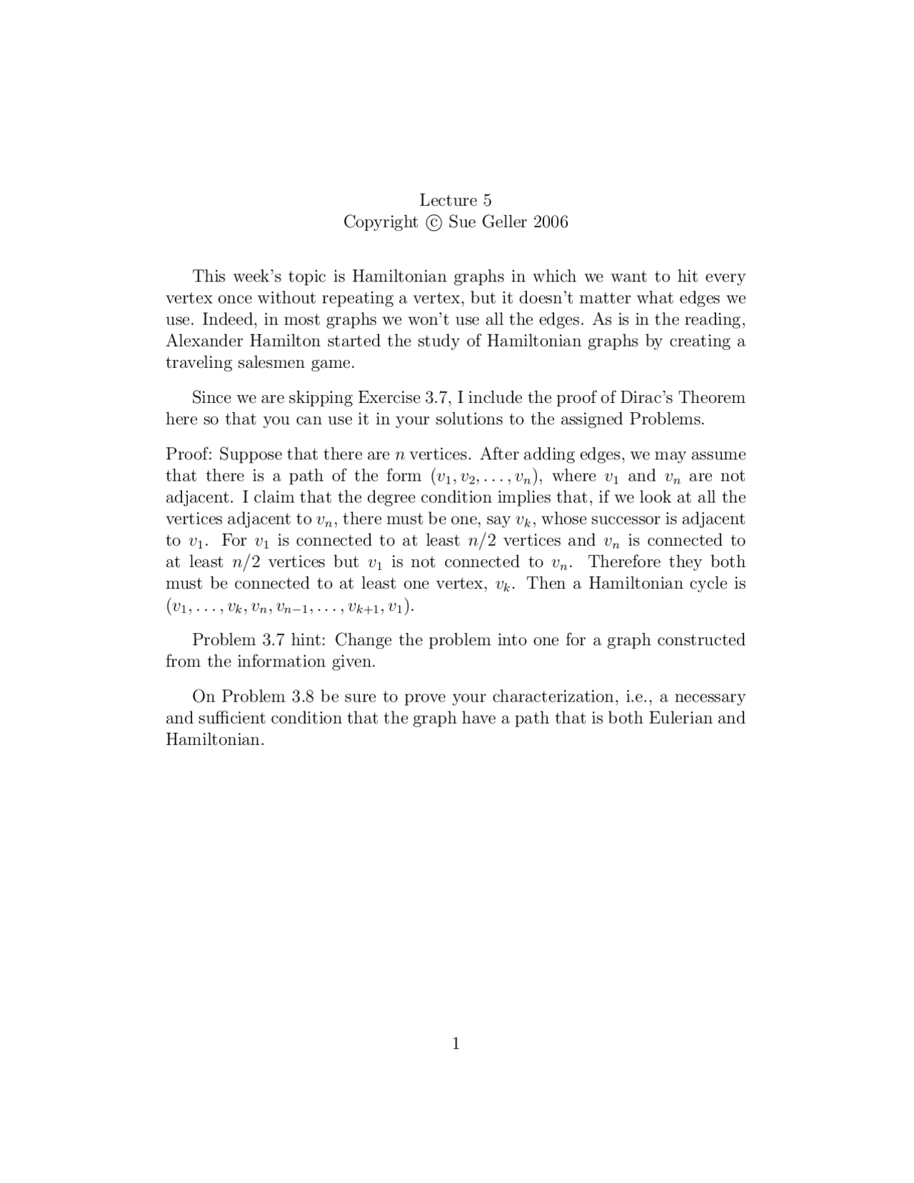 Hamiltonian Graphs - Lecture Notes | MATH 645 - Docsity