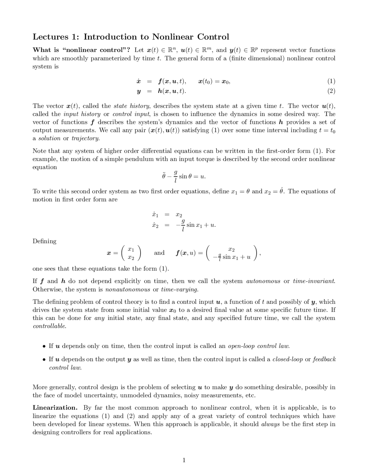 Lectures 1 Notes - Introduction to Nonlinear Control | AOE 5344 - Docsity