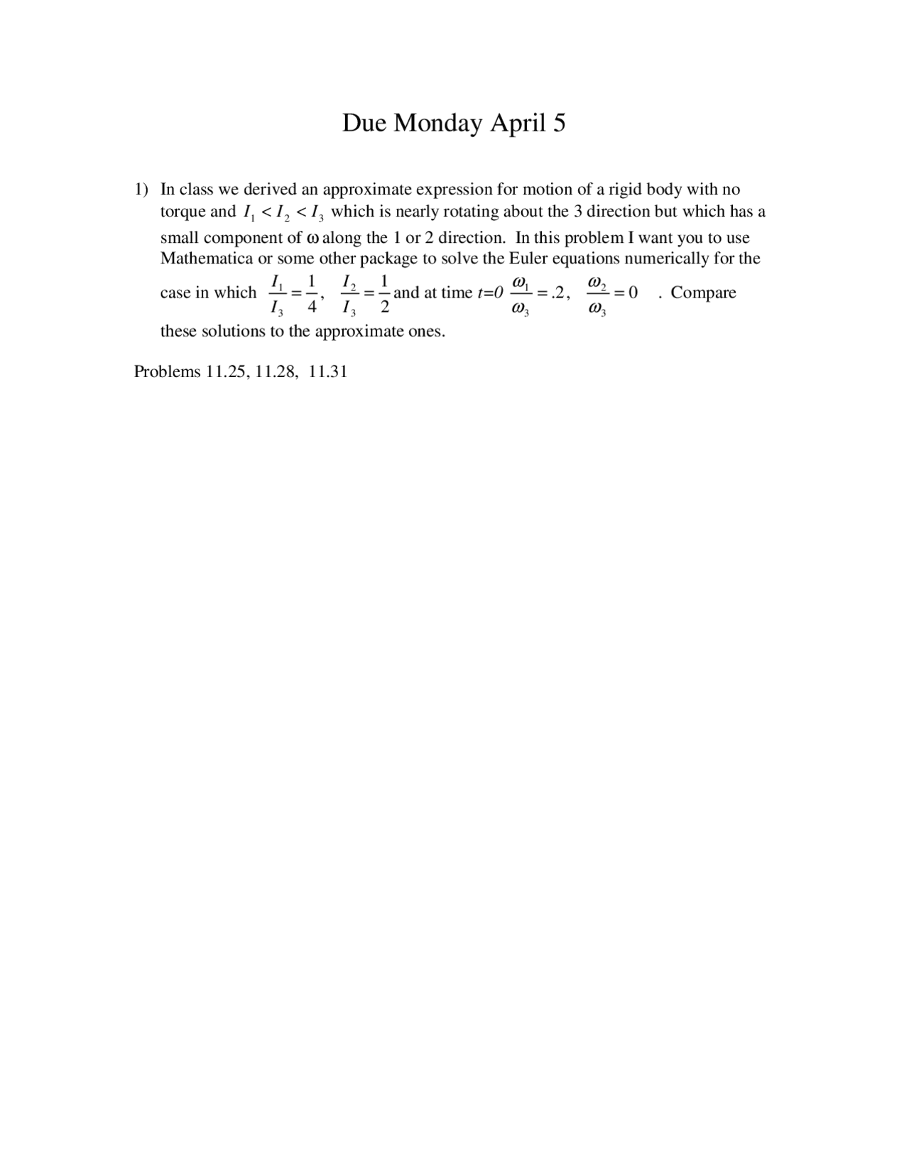 Questions for Assignment 7 - Classical Mechanics | PHYS 410 - Docsity