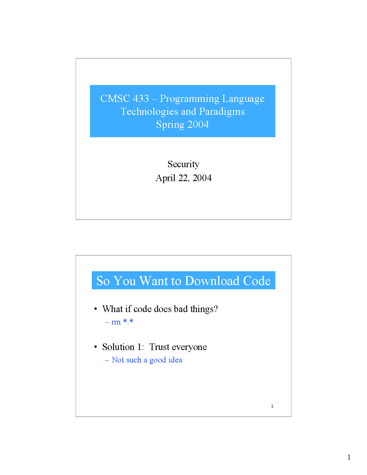 Security Programming Language Technologies And Paradigms Slides Cmsc 433 Docsity