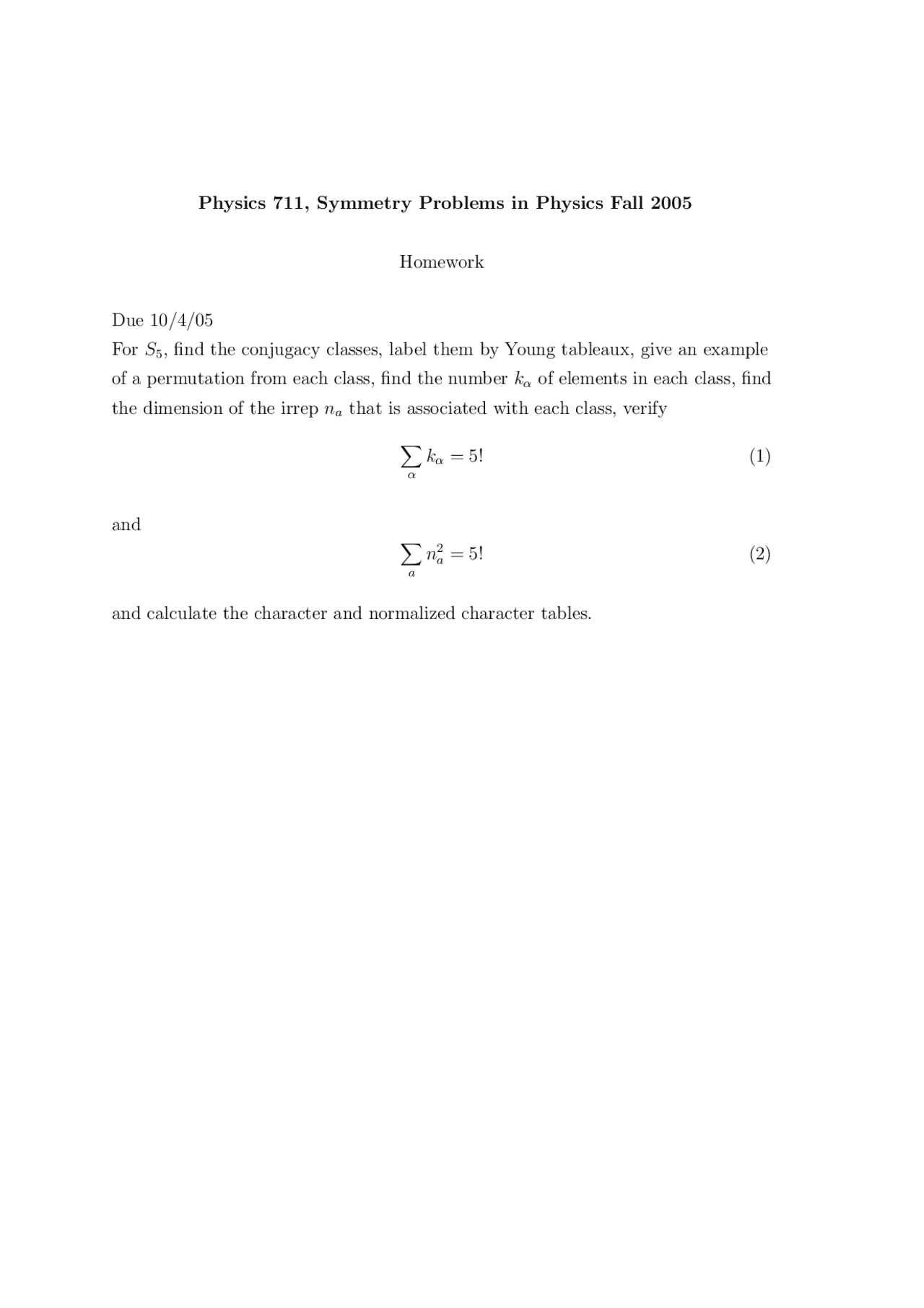 Homework With Symmetry Problems In Physics Phys 711 Docsity